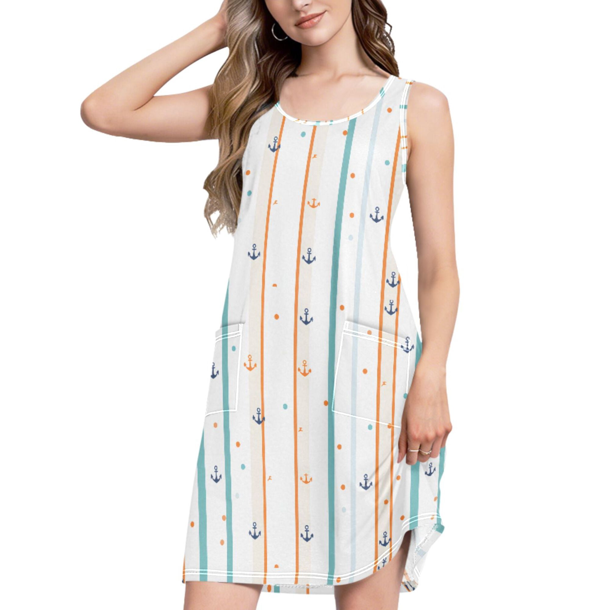 FORMRS Summer Dress for Women Loose U Neck Sleeveless Midi Beach ...