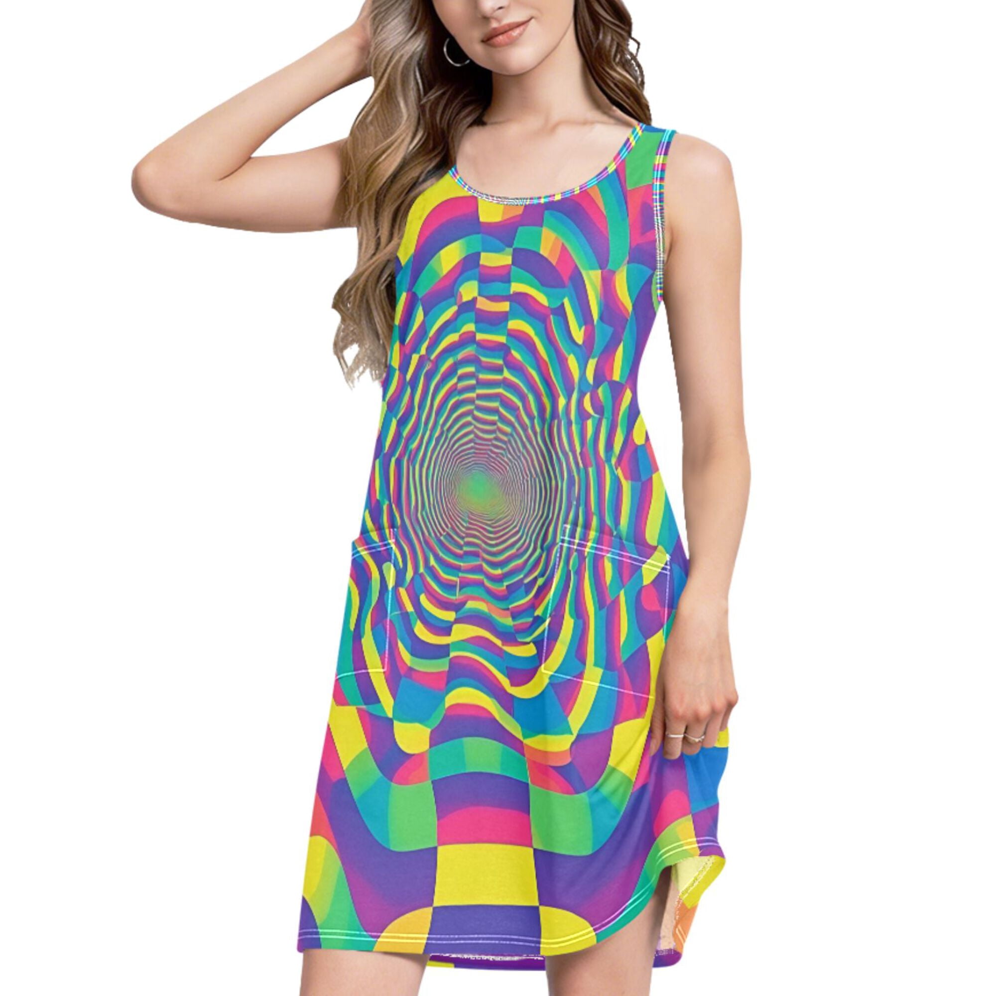FORMRS Summer Dress for Women Loose U Neck Sleeveless Midi Beach ...