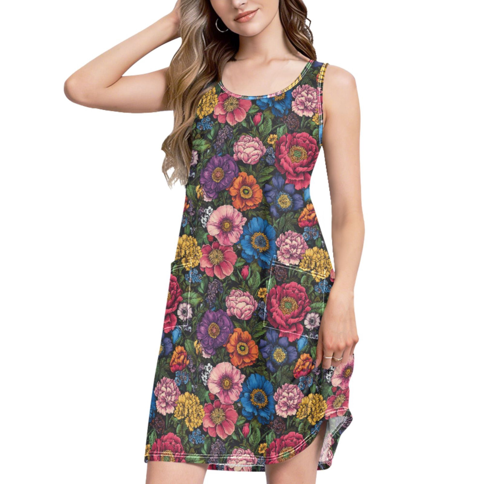 FORMRS Summer Dress for Women Loose U Neck Sleeveless Midi Beach ...