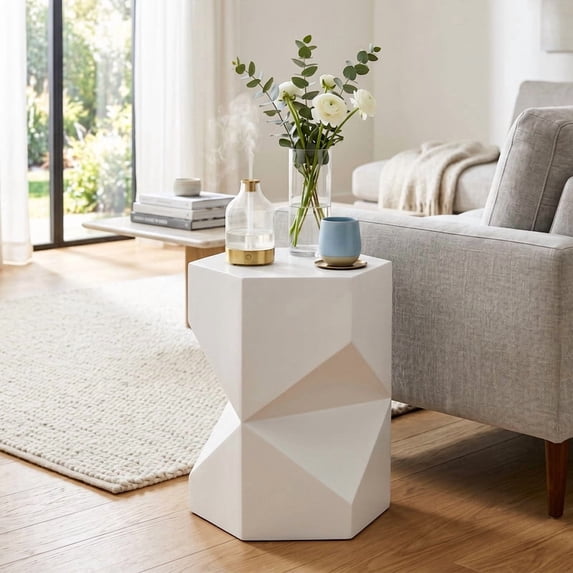 FOROUTIA 18 Inch Geometric Hexagonal MgO Side Table, Modern Faceted ...