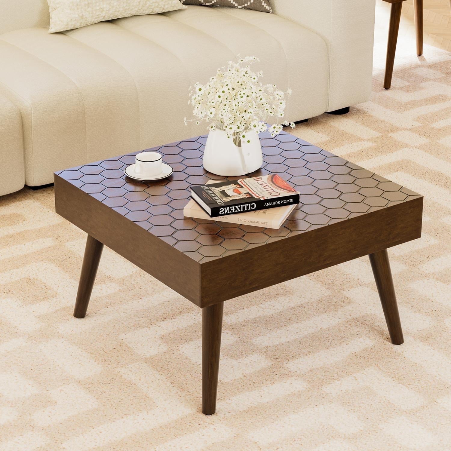 FOROUTIA 24-Inch Square Coffee Table,Stylish Farmhouse Accent Table ...