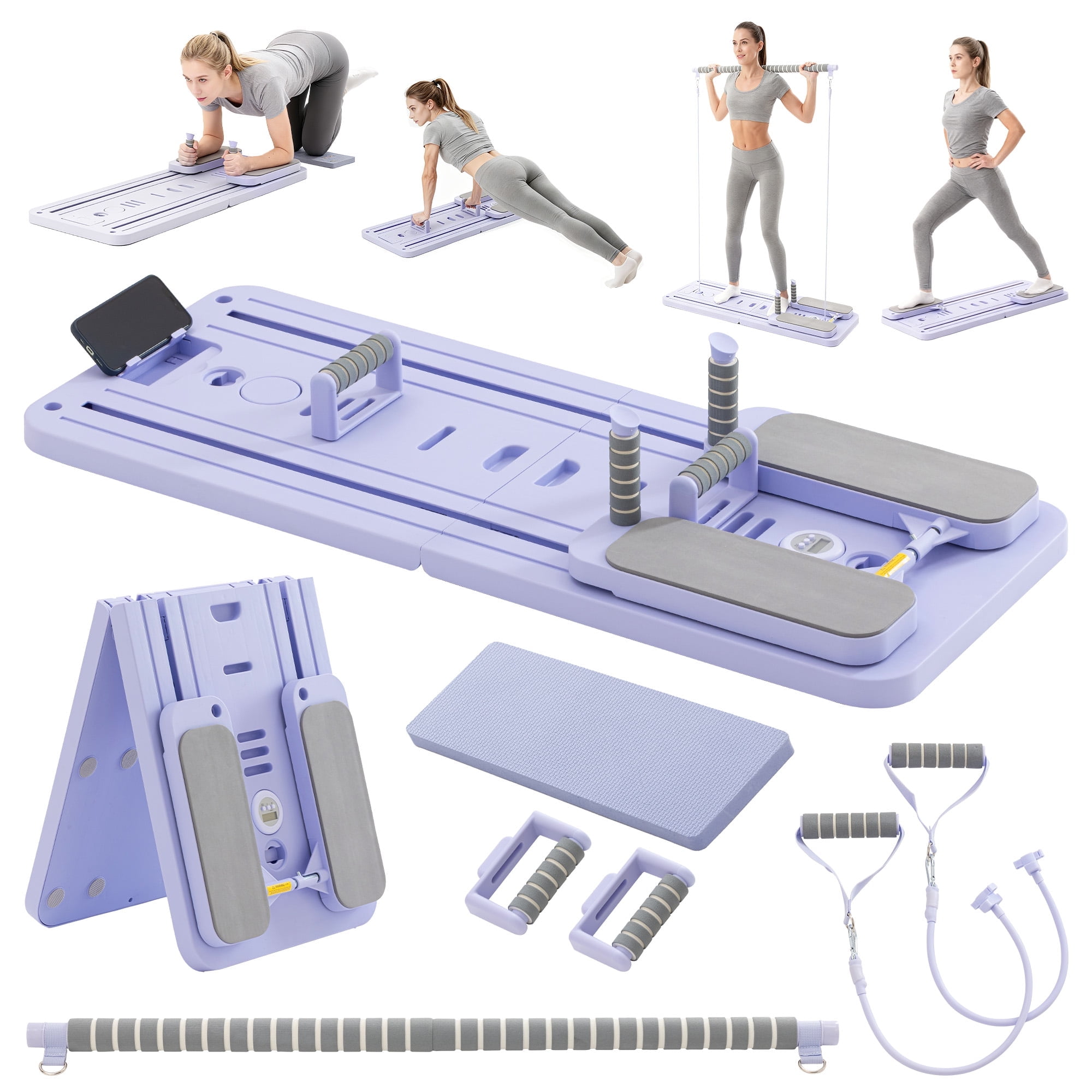 FOROUTIA All-in-One Foldable Pilates Board,Pilates Reformer Set with ...