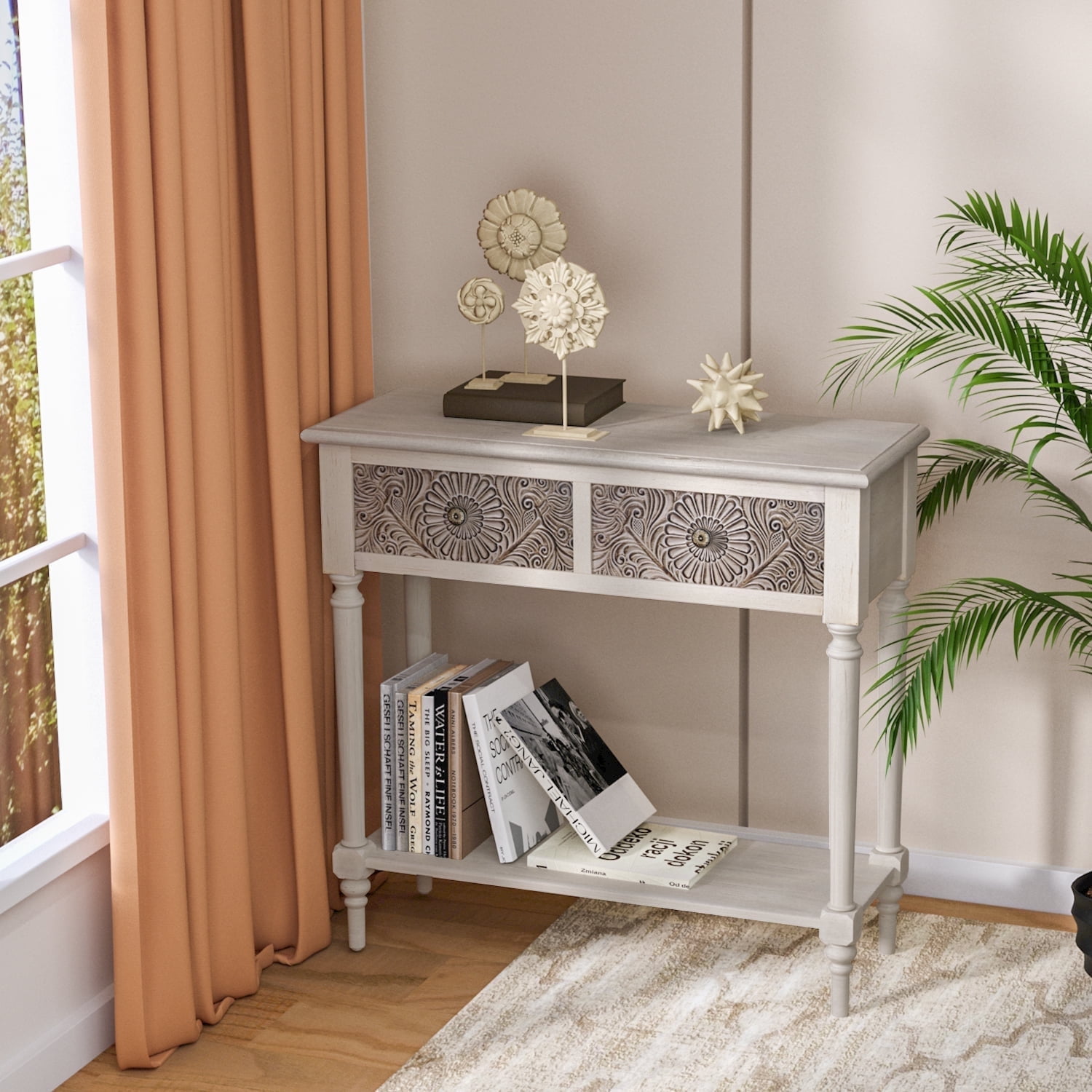 FOROUTIA Narrow Console Table,2-Drawer MDF Wood Entryway Table with ...