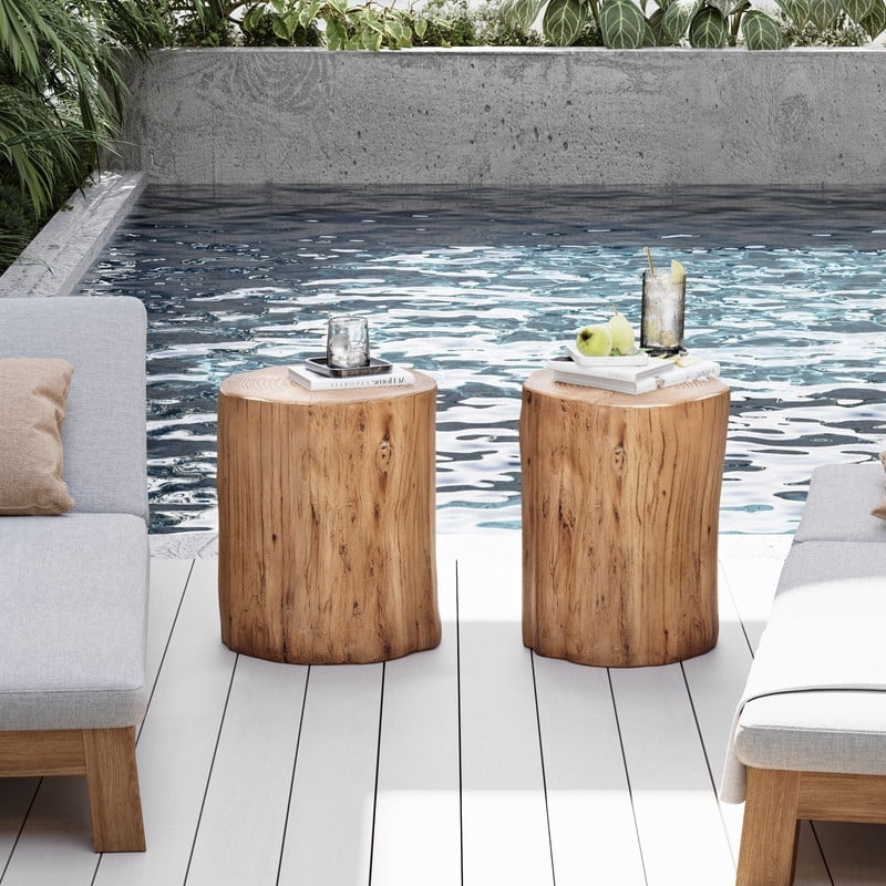 FOROUTIA Set Of 2 Tree Stump Outdoor Side Tables, Weather Resistant MgO ...