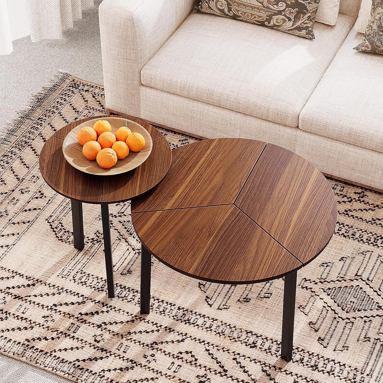 FOROUTIA Set of 2 Round Nesting Coffee Tables, Lightweight and Durable ...
