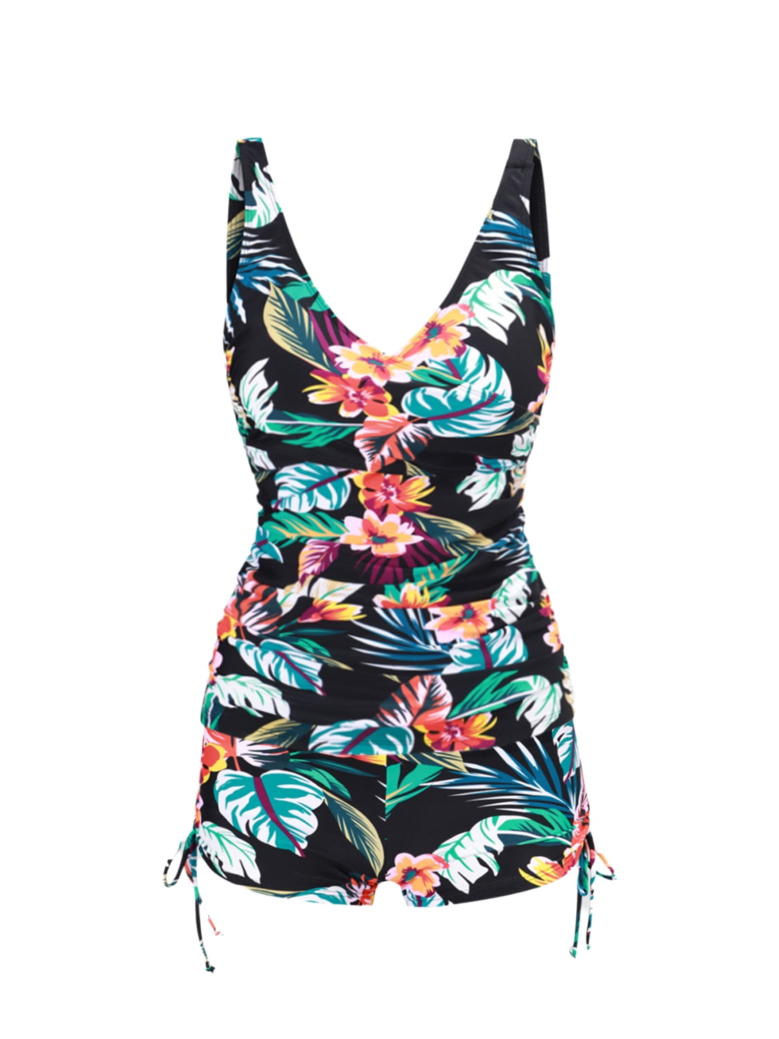 FORTANT Women's Floral Print Plus Size Two Piece Tankini Swimsuits ...