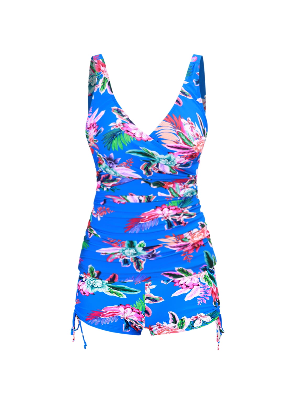 Fortant Womens Floral Print Plus Size Two Piece Tankini Swimsuits Ruched Tummy Control Tankini