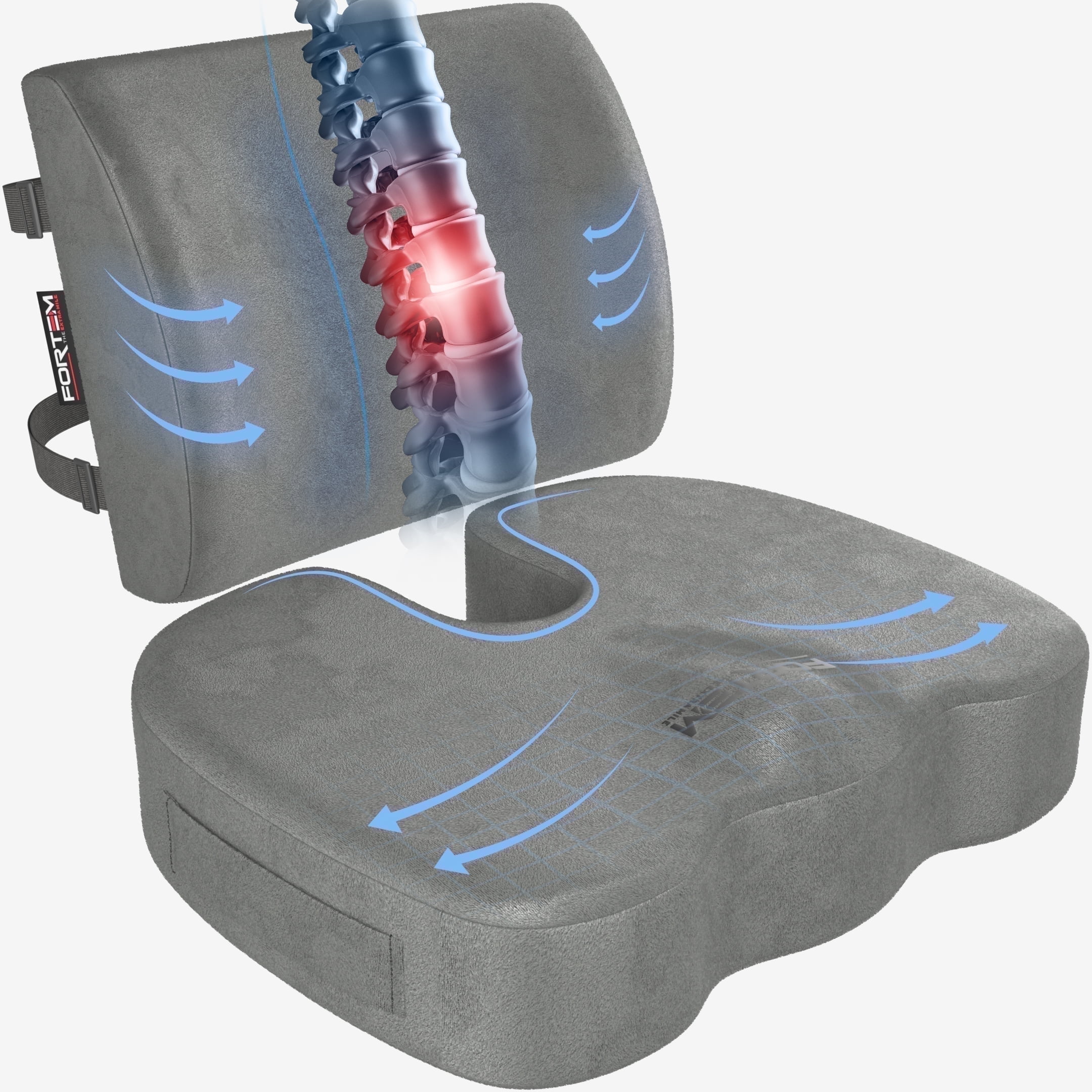 FORTEM Office Chair Cushion and Back Support for Office Chair, Lumbar ...