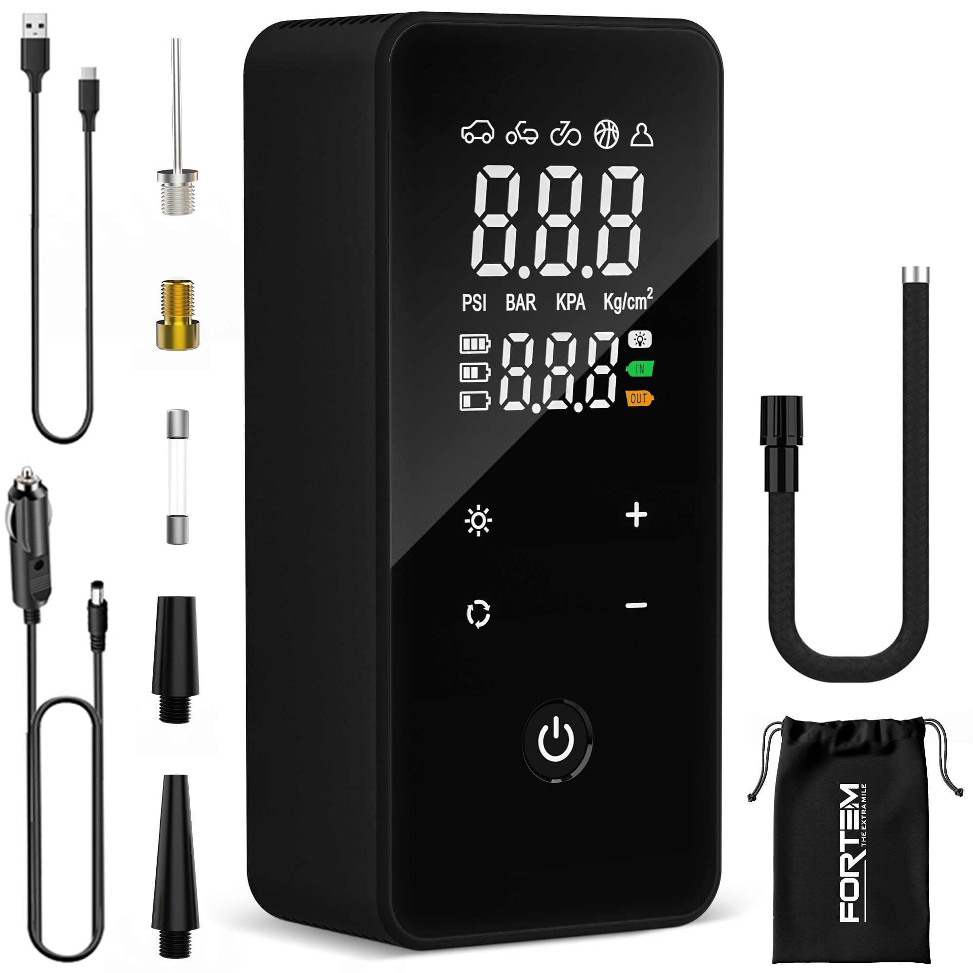 FORTEM Cordless Tire Inflator, Portable Air Compressor, Electric Air ...