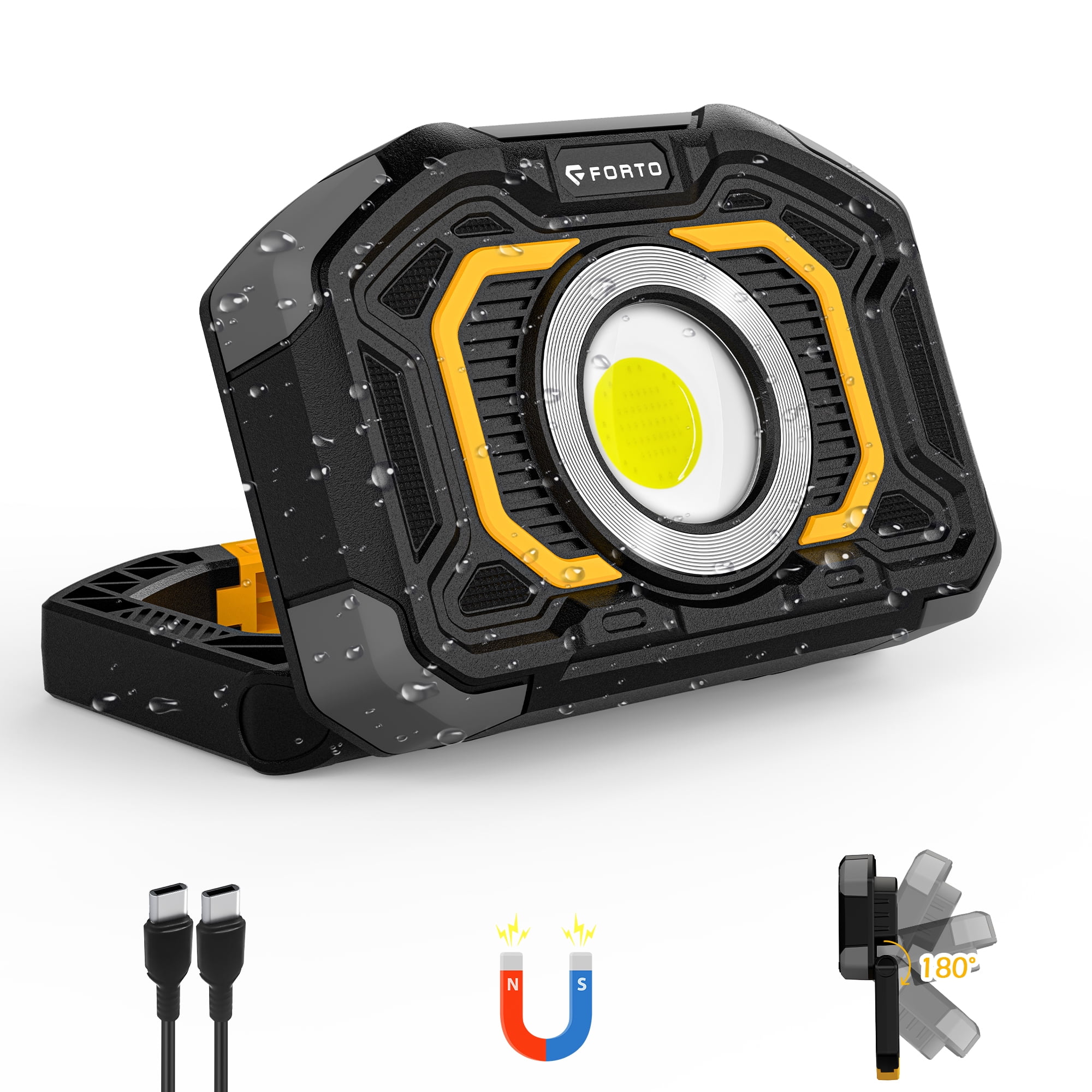 FORTO Portable Work Light, 1000LM Rechargeable LED Flood Light, IP67 ...