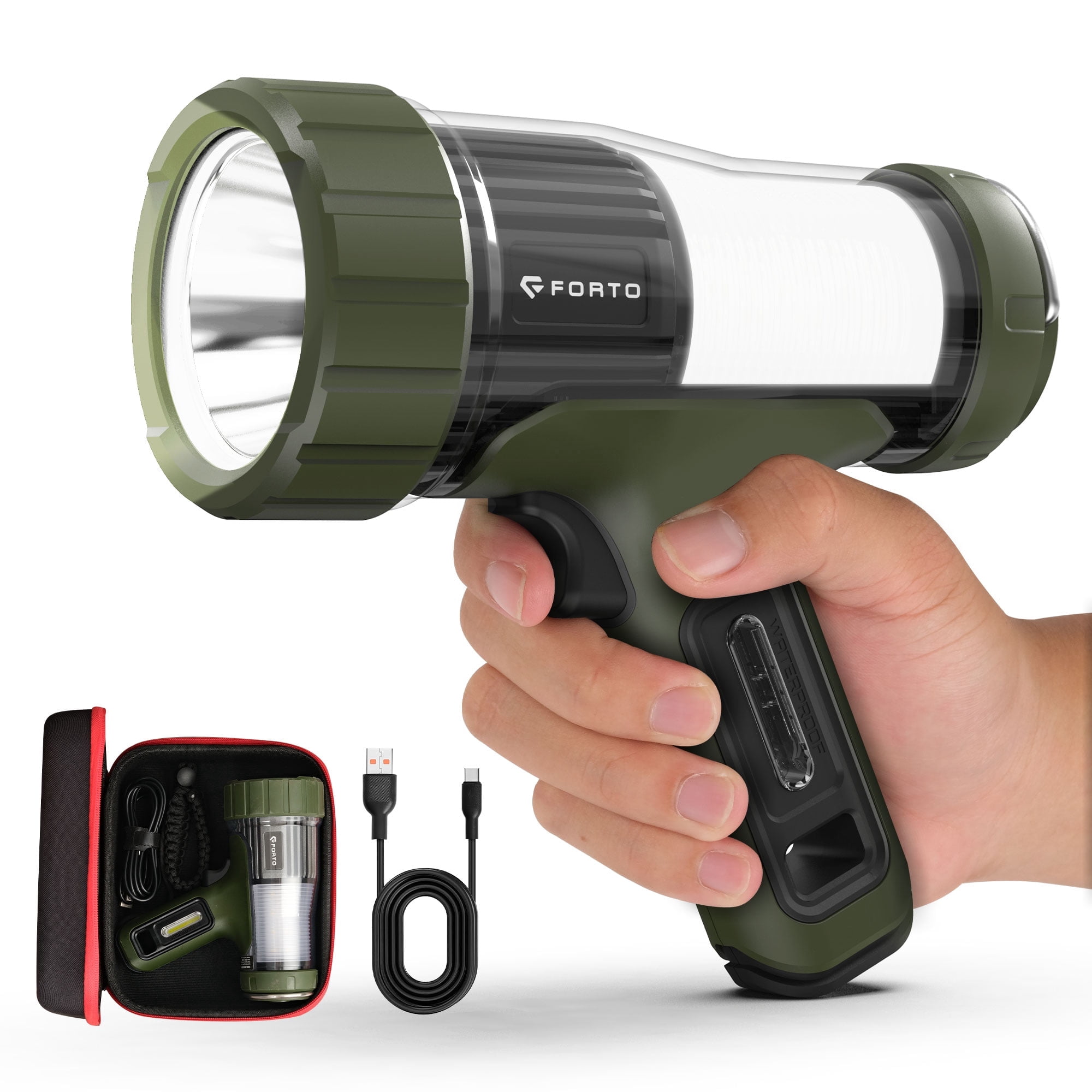 FORTO Rechargeable LED Spotlight & Camping Lantern, 3000lm IP68 ...