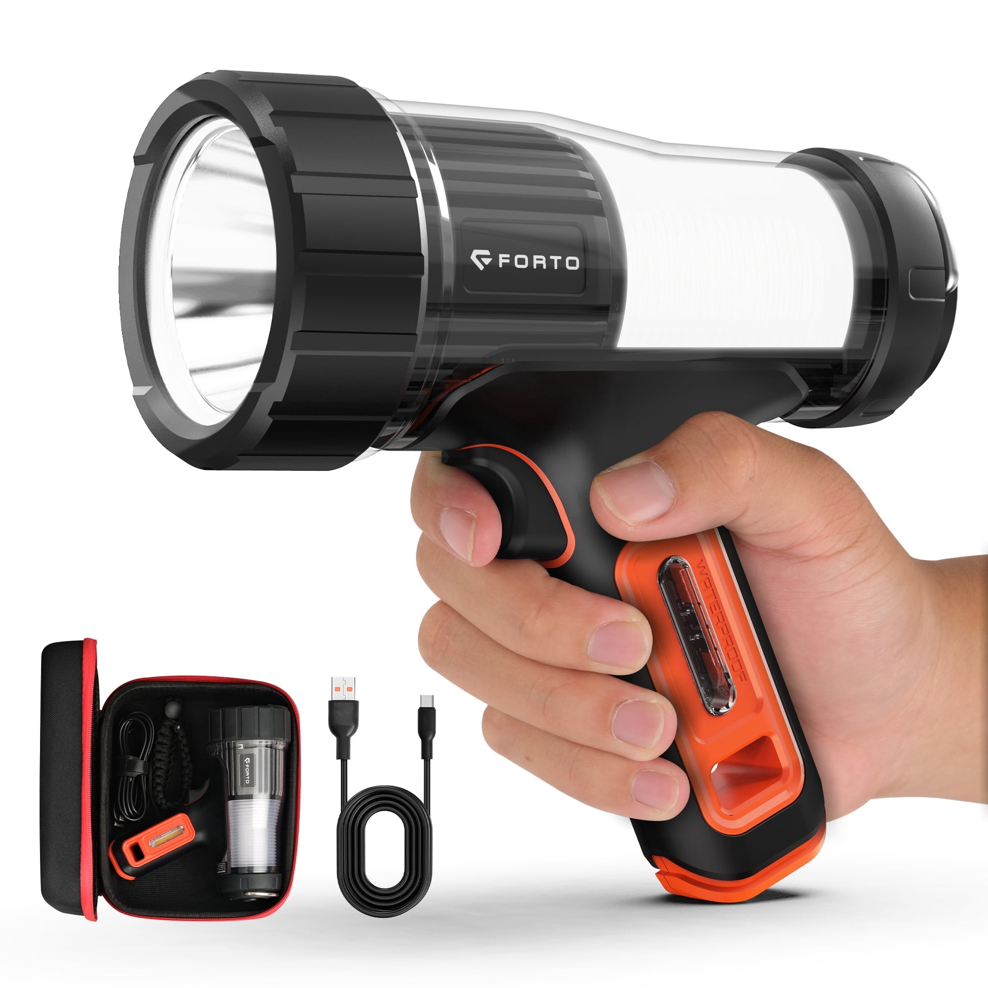 FORTO Rechargeable LED Spotlight & Camping Lantern, 3000lm IP68 ...