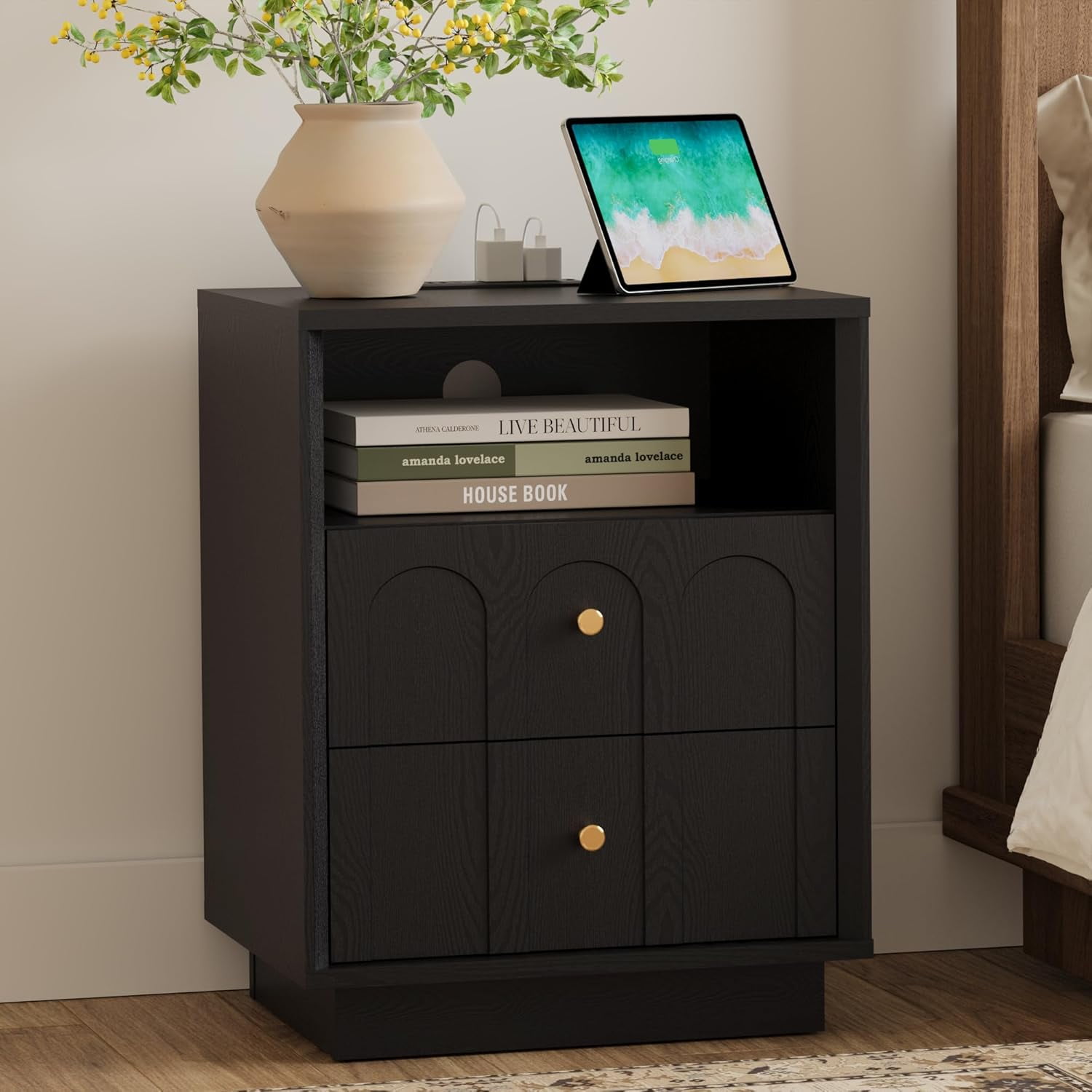 FORTUNETEC Nightstand with Charging Station, Modern Nightstand with ...
