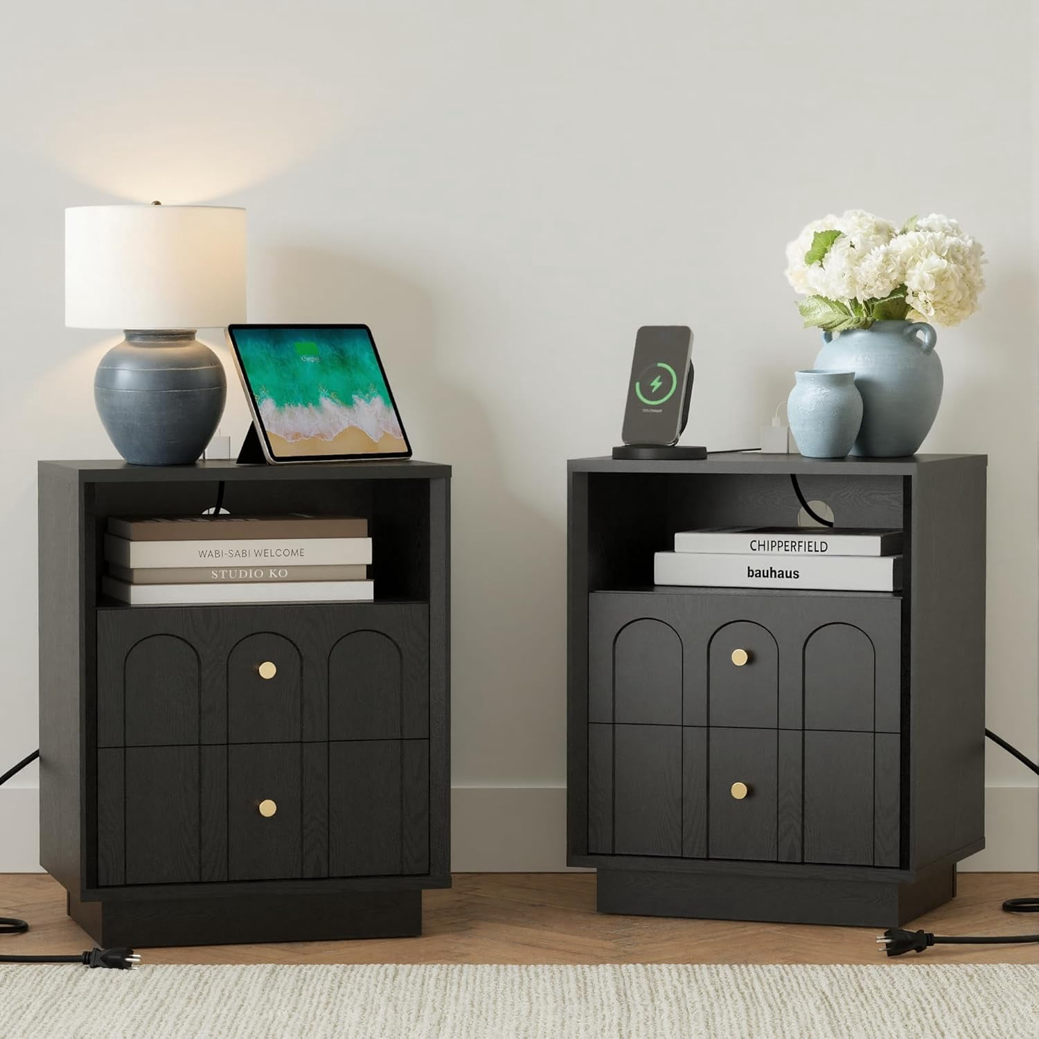 FORTUNETEC Nightstand Set of 2 with Charging Station, Mid Century ...