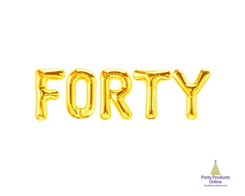FORTY Letter Balloon Banner - Gold, Rose Gold and Silver 40th Party ...