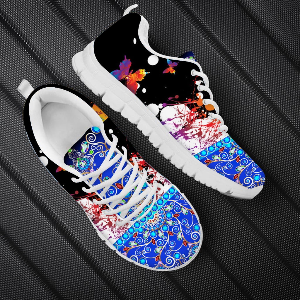 FORUDESIGN 2021 White Sole Flat Shoes For Women Retro Blue Mandala ...
