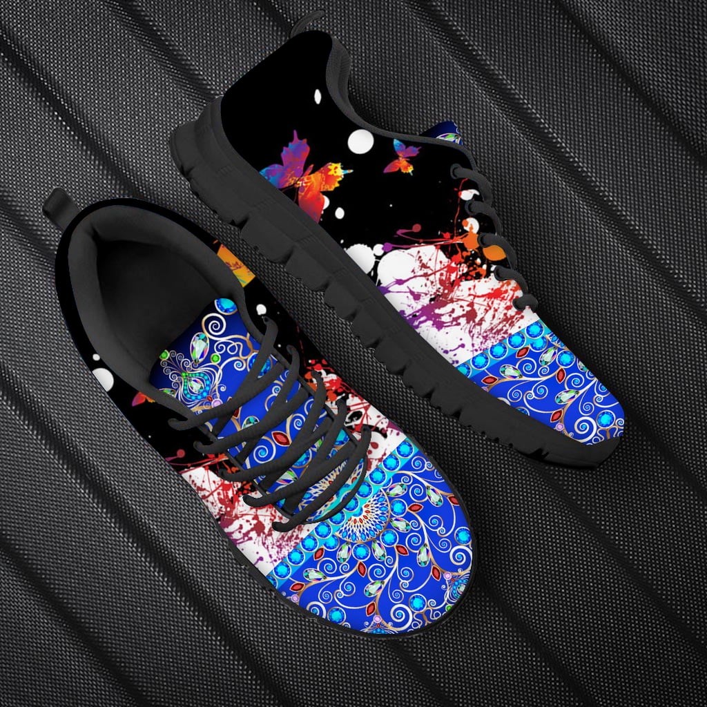 FORUDESIGN 2021 White Sole Flat Shoes For Women Retro Blue Mandala ...