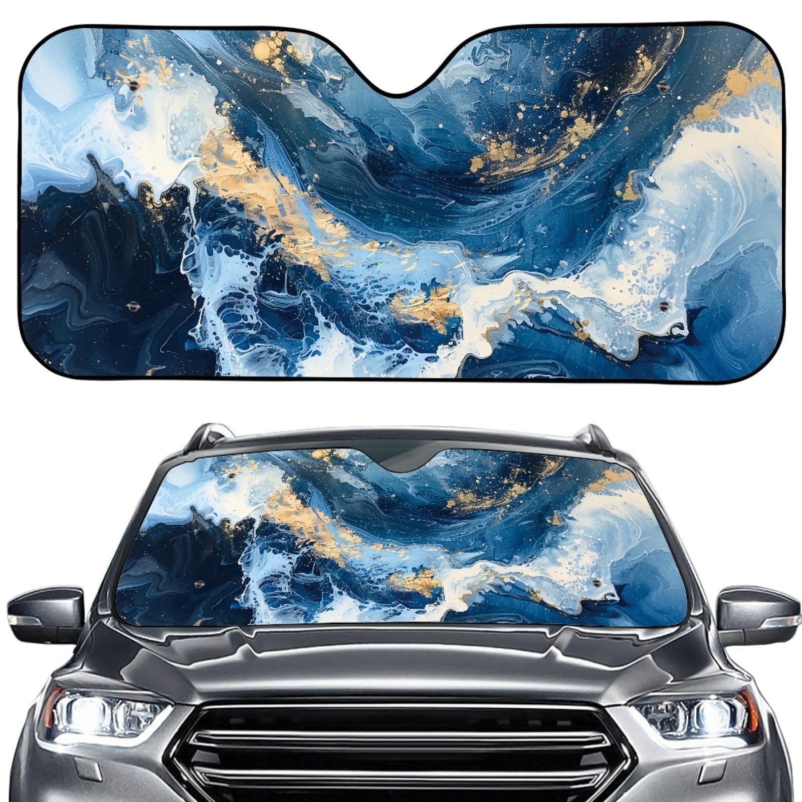 FORUDESIGNS Blue Marble Pattern Car Windshield Sun Shade Foldable Car ...