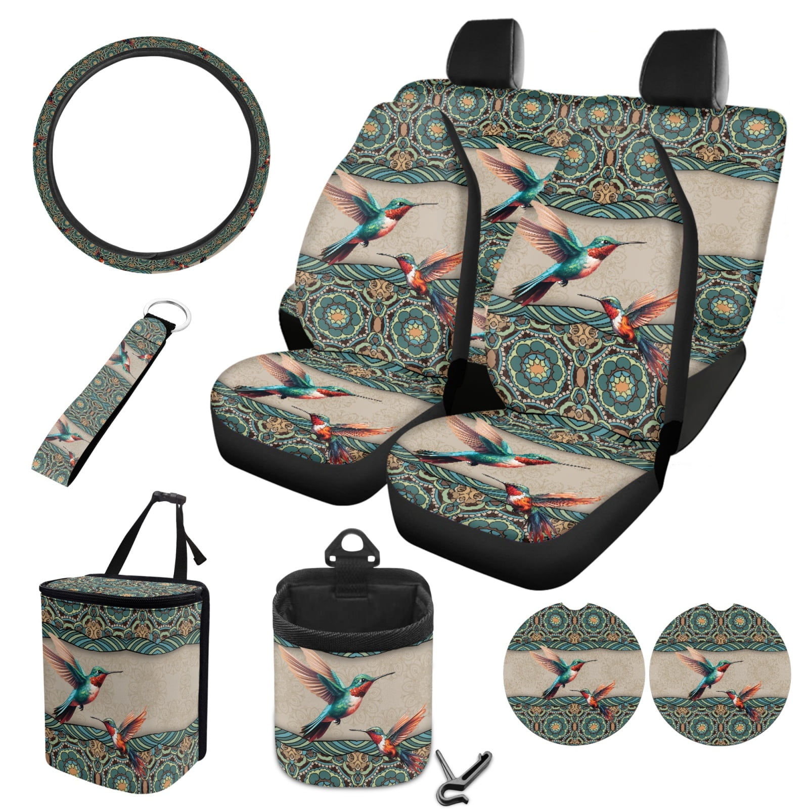 FORUDESIGNS Boho Mandala Hummingbird Print Car Accessories Set 10 Pack ...