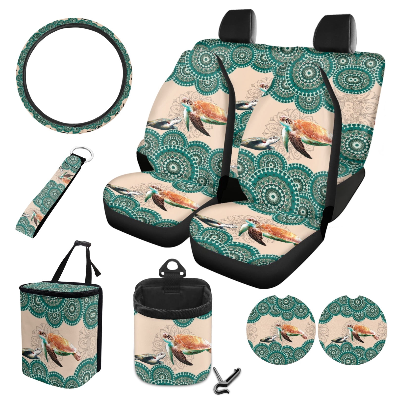 FORUDESIGNS Boho Mandala Turtle Pattern 10 Pieces Car Accessories Sets ...