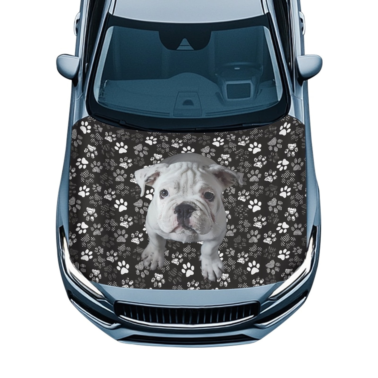 FORUDESIGNS Bulldog Dog Paw Pattern Car Hood Cover Waterproof Engine ...