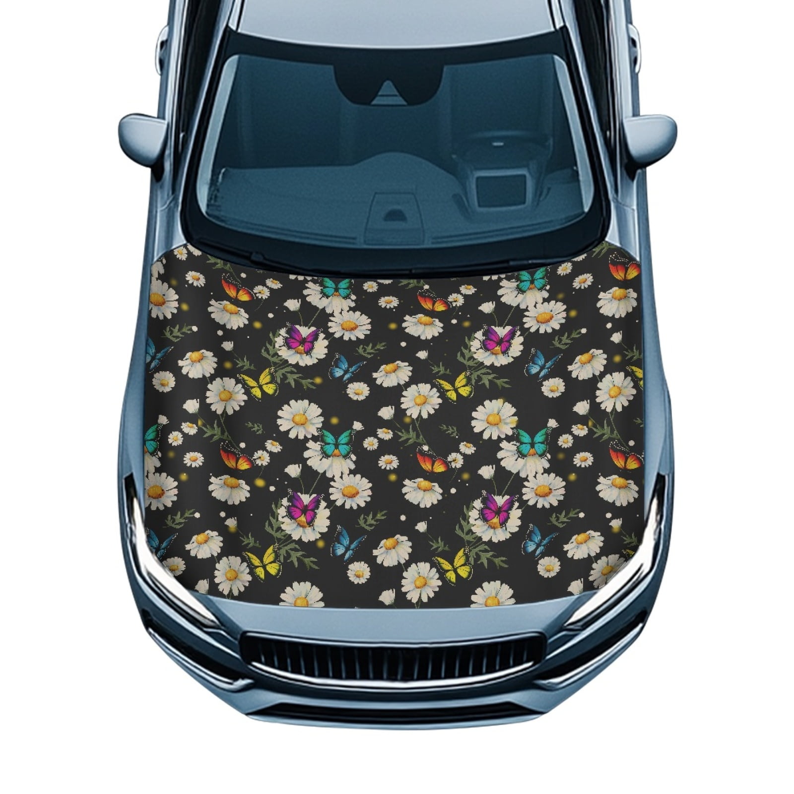 FORUDESIGNS Butterfly Daisy Print Car Hood Cover, All-Season Car Bonnet ...