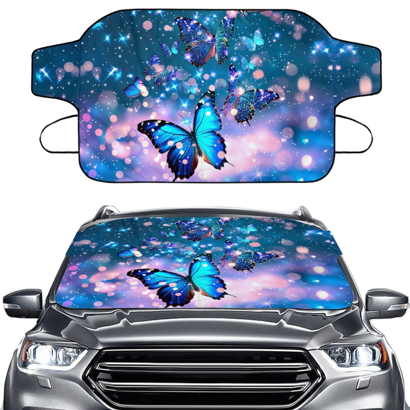 FORUDESIGNS Butterfly Glitter Print Car Windshield Cover for Ice and ...