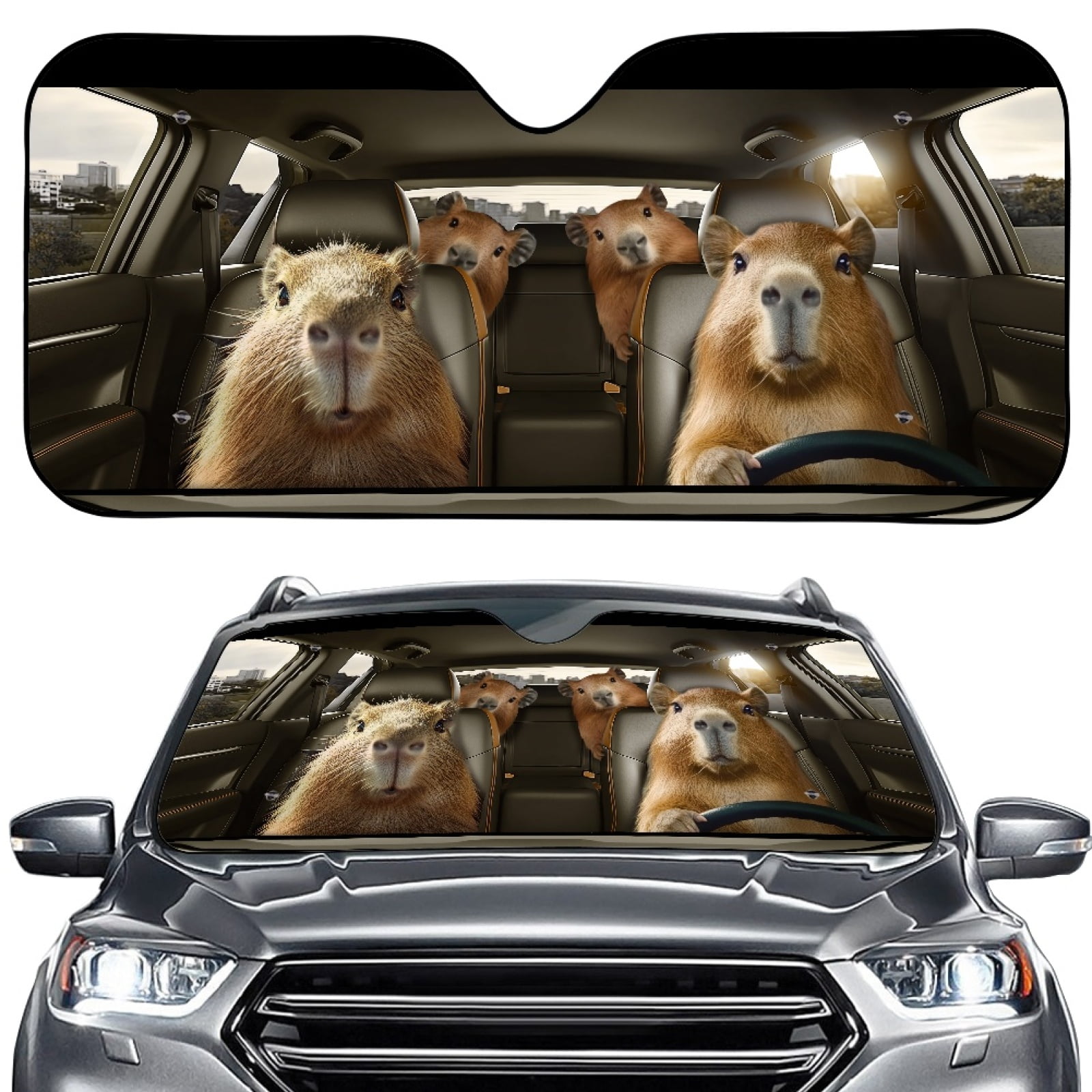 FORUDESIGNS Capybara Pattern Car Windshield Sun Shade Foldable Car ...