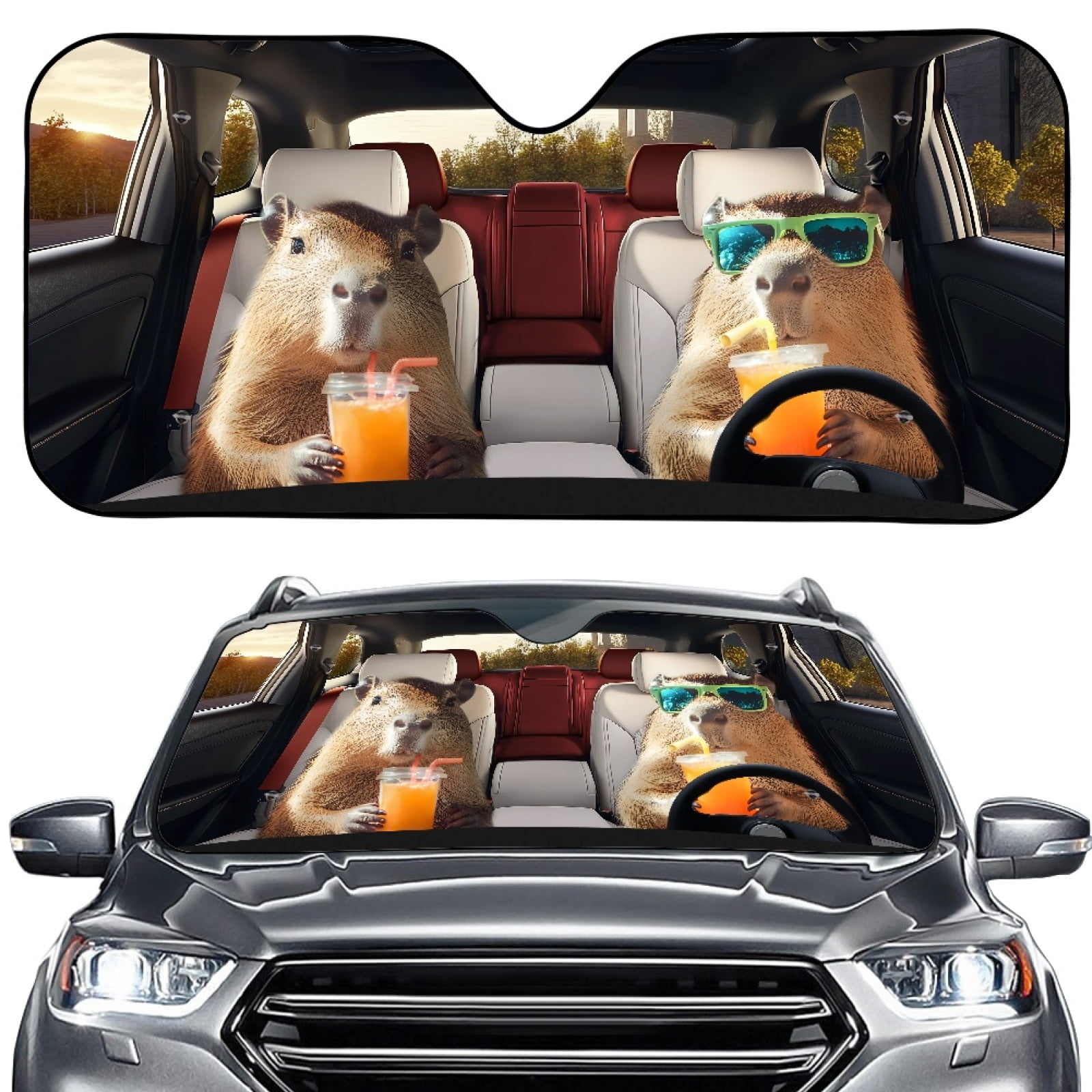 FORUDESIGNS Capybara Print Car Windshield Sun Shade Waterproof Vehicle ...