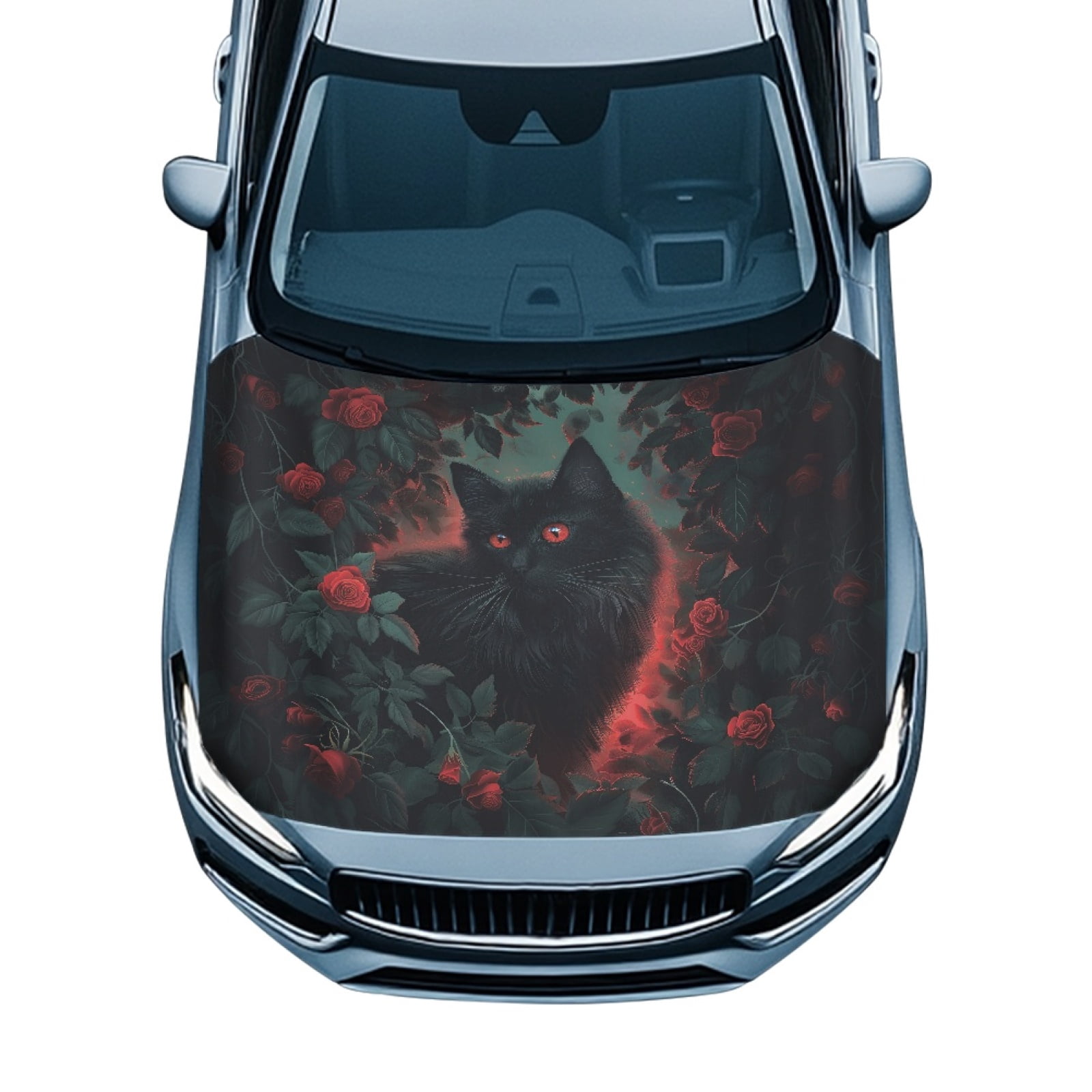 FORUDESIGNS Cat Rose Pattern Car Hood Cover Frostproof Portable ...
