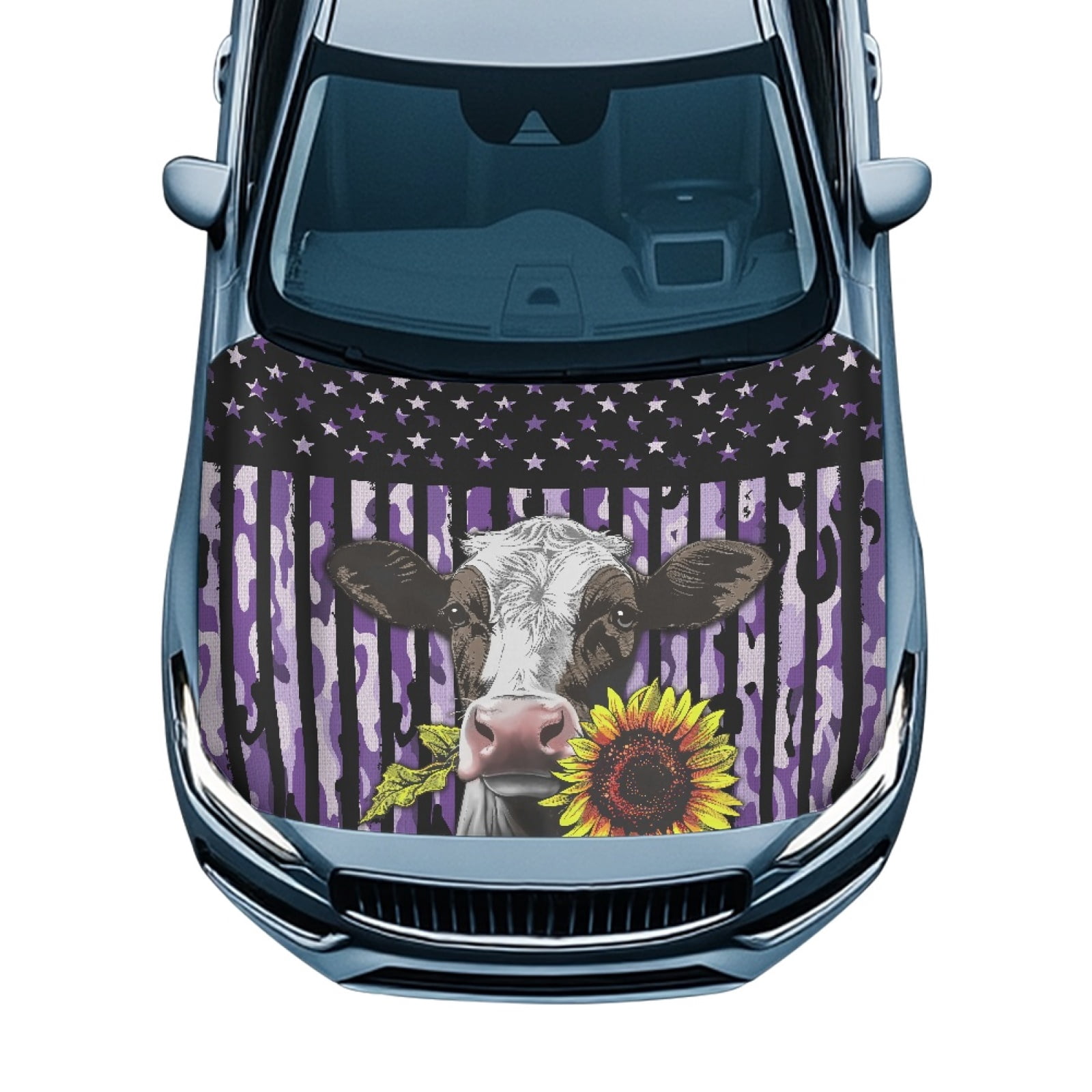 FORUDESIGNS Cow Sunflower Print Car Hood Cover Camo American Hood Flag ...