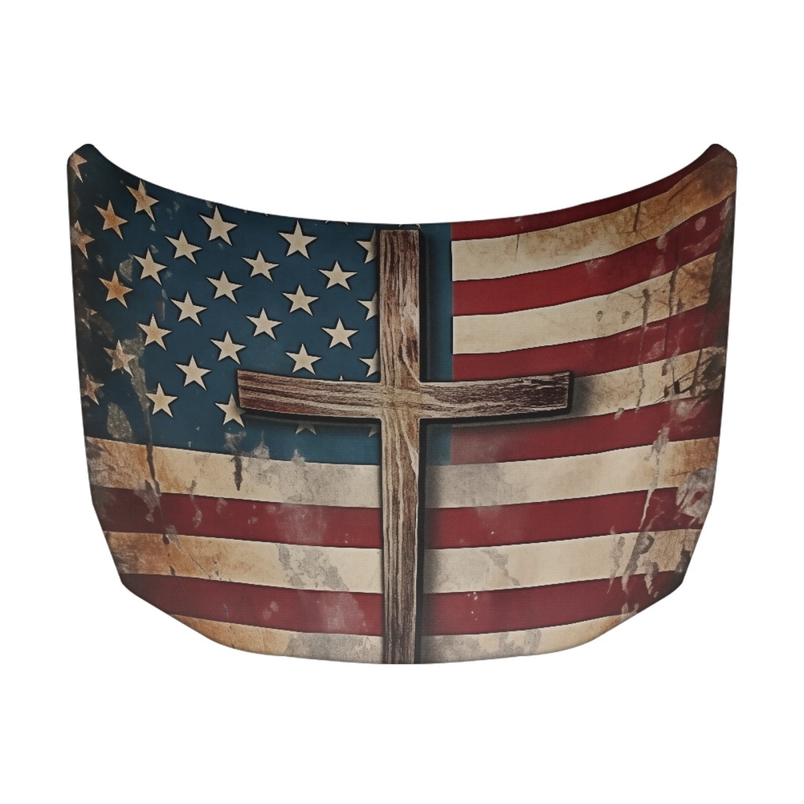 FORUDESIGNS Cross American Flag Pattern Car Hood Cover Stretchable ...