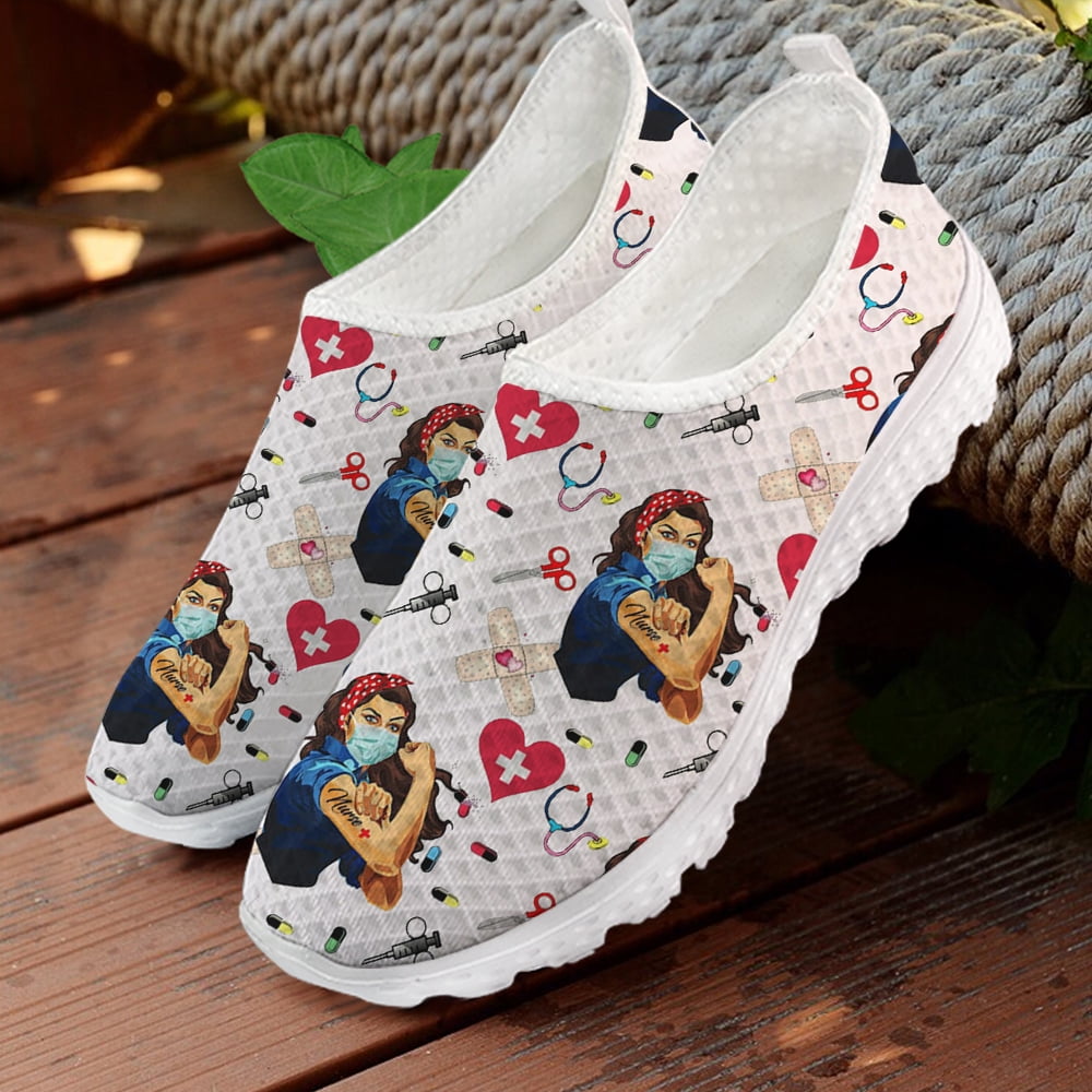 FORUDESIGNS Cute Caroon Nurse Pattern Shoes Woman Flats Nursing Shoes ...