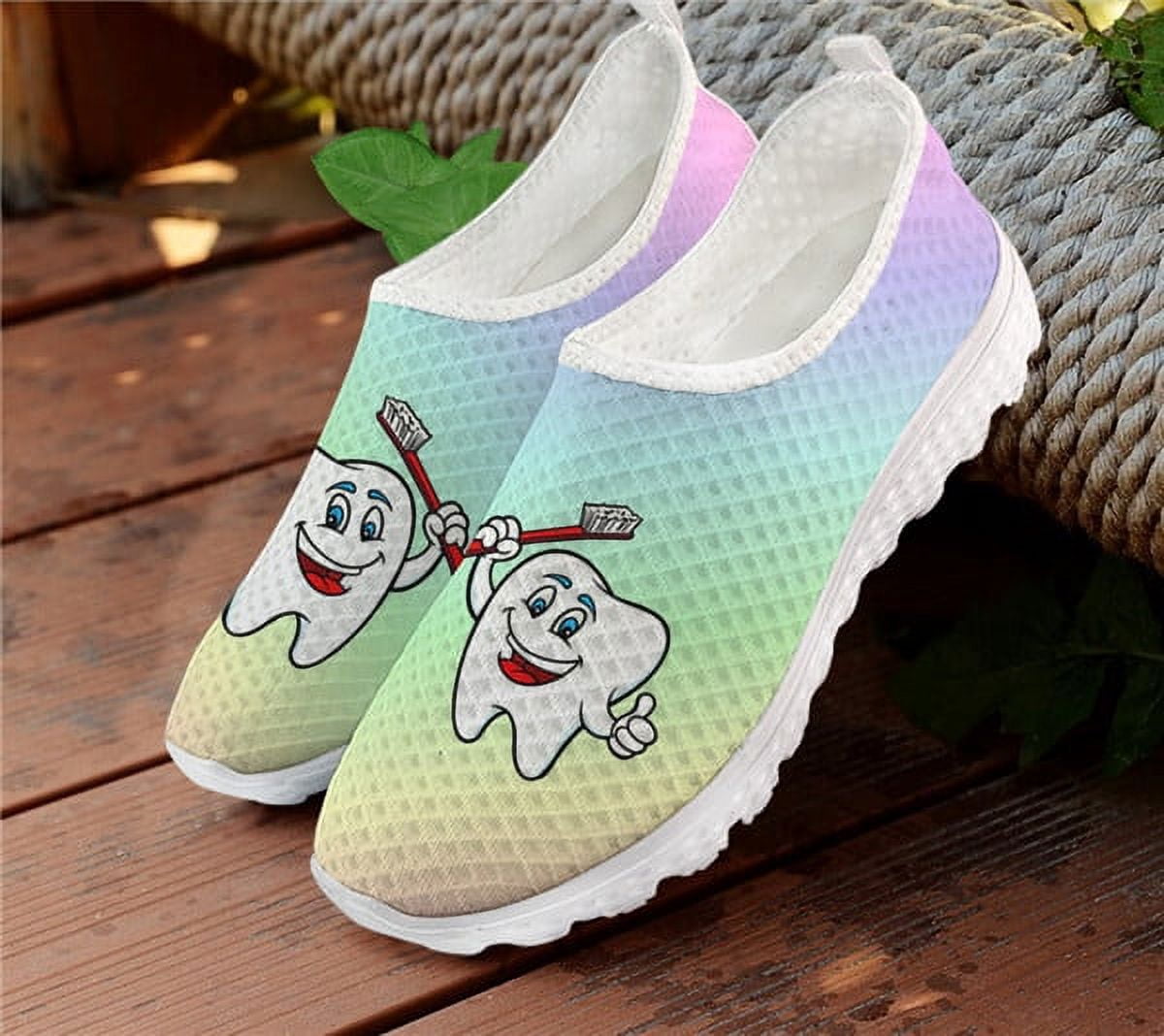 FORUDESIGNS Cute Cartoon Toothbrush Pattern Women Slip On Sneakers ...