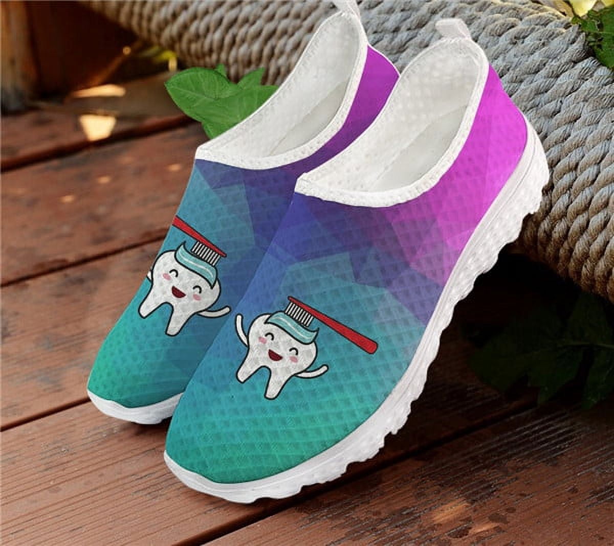 FORUDESIGNS Cute Cartoon Toothbrush Pattern Women Slip On Sneakers ...