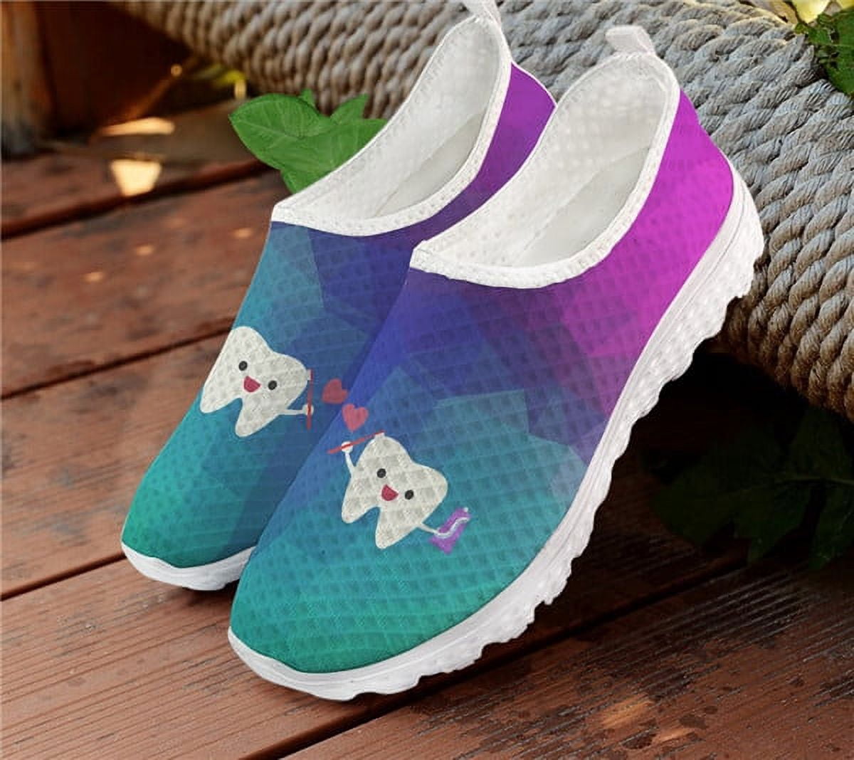 FORUDESIGNS Cute Cartoon Toothbrush Pattern Women Slip On Sneakers ...
