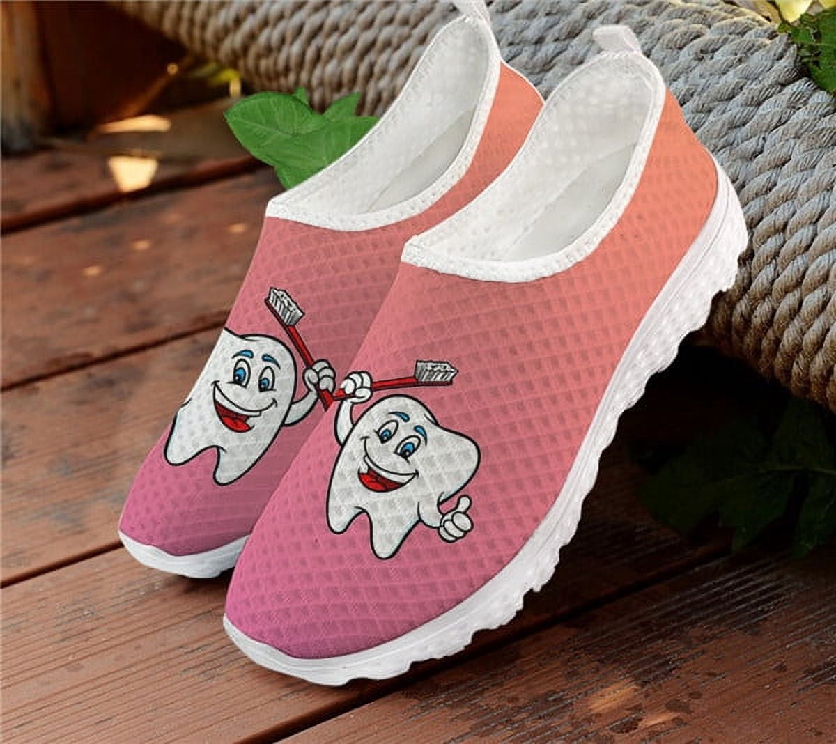 FORUDESIGNS Cute Cartoon Toothbrush Pattern Women Slip On Sneakers ...
