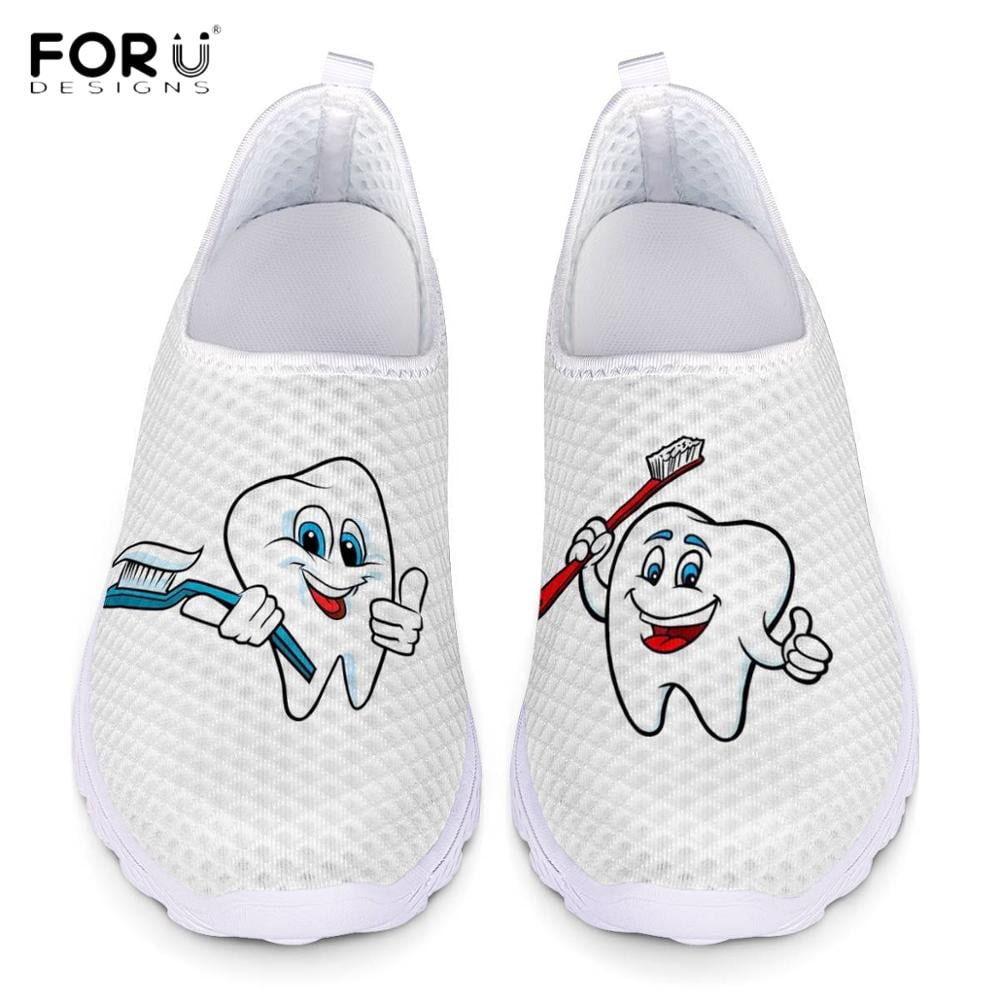 FORUDESIGNS Cute Cartoon Toothbrush Pattern Women Slip On Sneakers ...