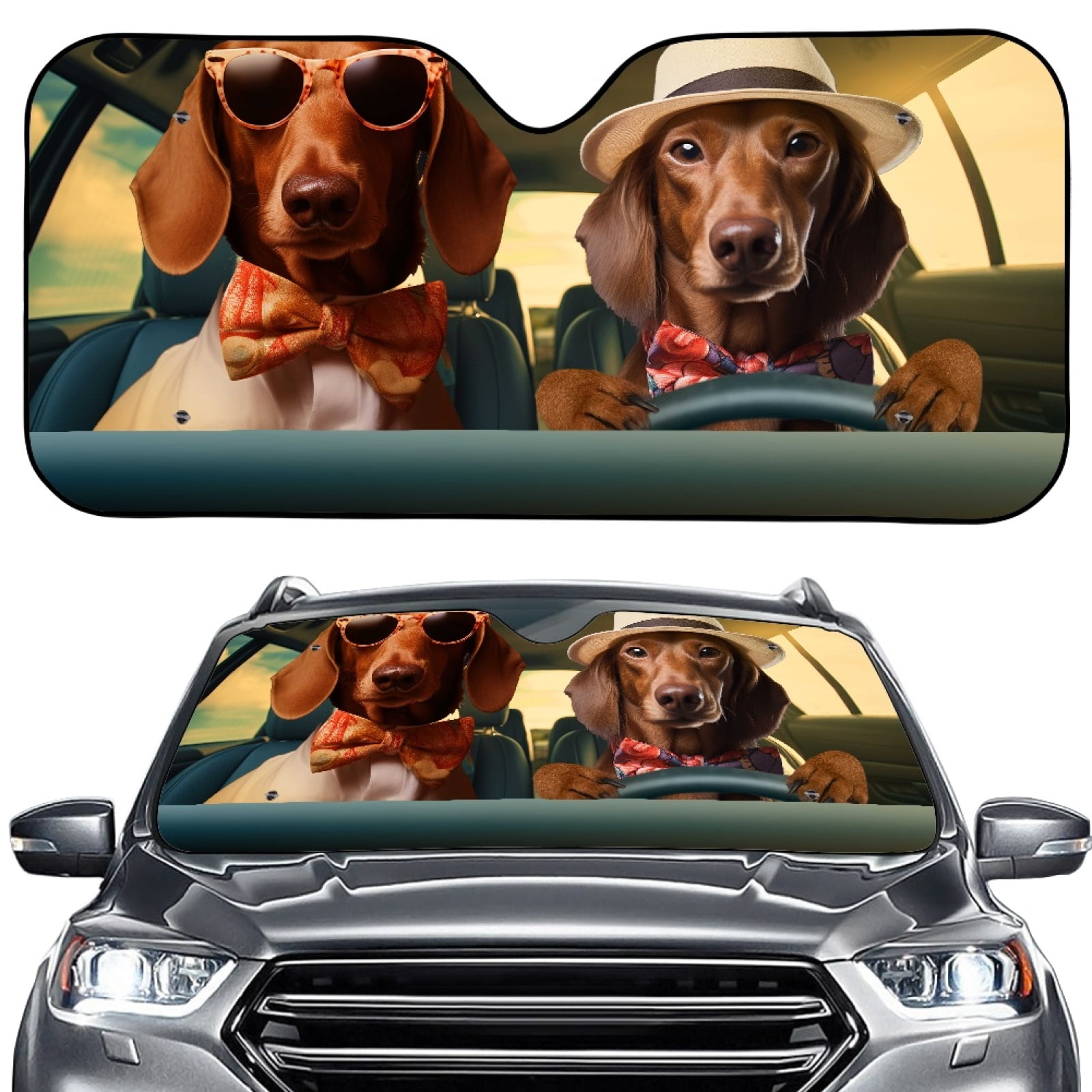 FORUDESIGNS Dachshund Pattern Car Windshield Sun Shade Thicken ...