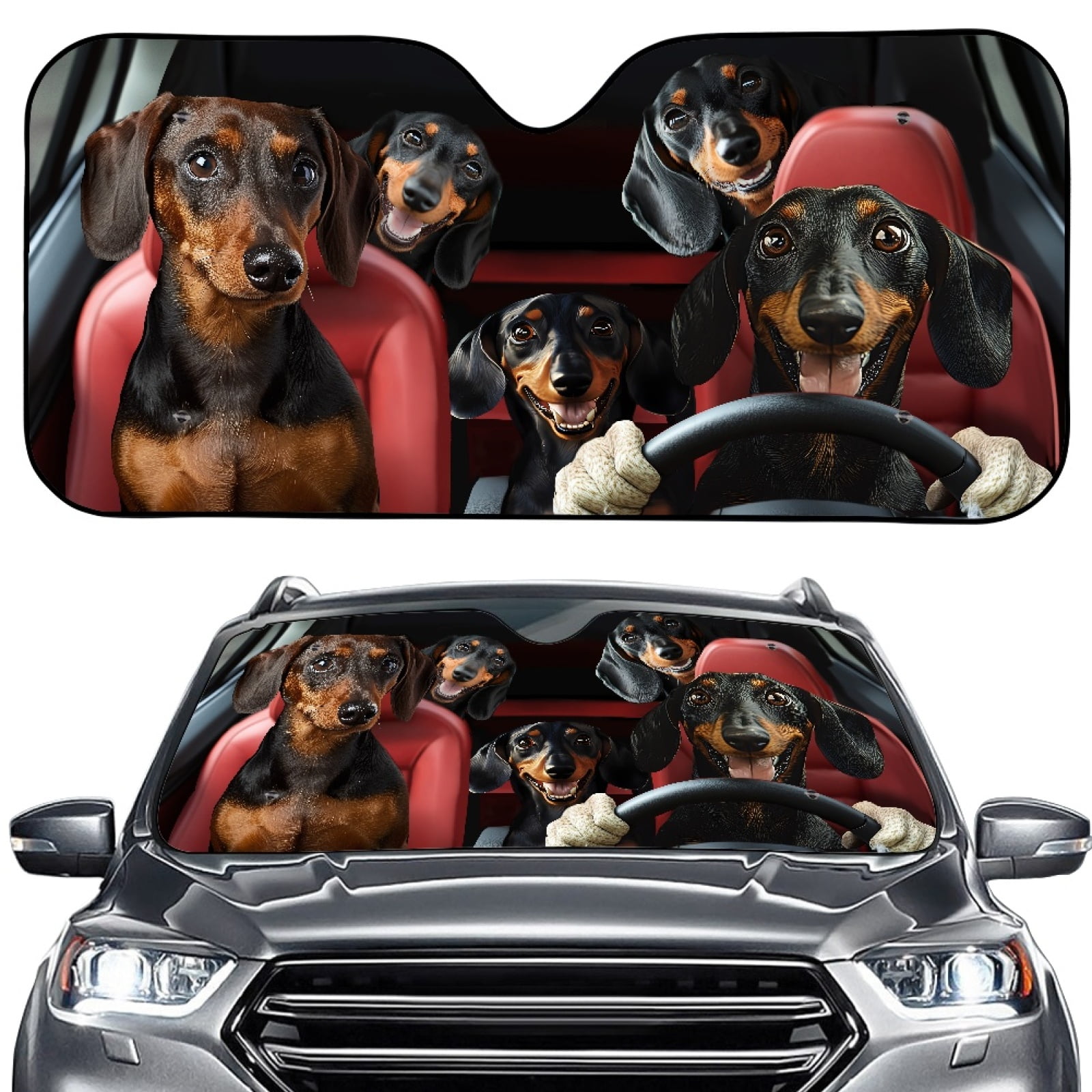 FORUDESIGNS Dachshund Print Car Windshield Sun Shade Fade-Resistant ...