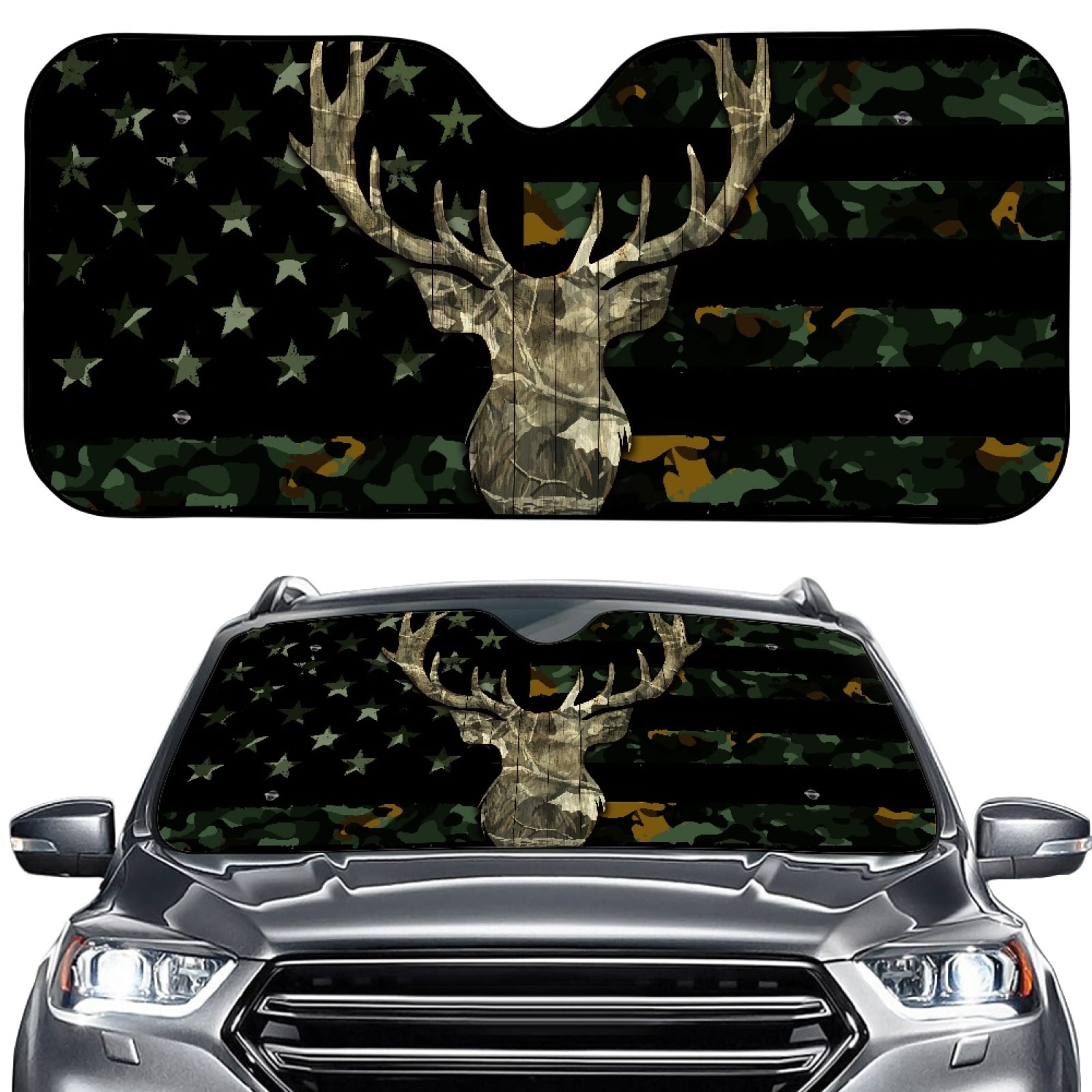 FORUDESIGNS Deer Camo American Flag Pattern Car Windshield Sun Shade ...