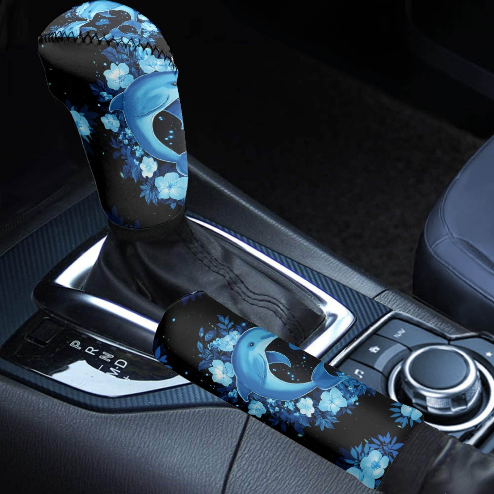 FORUDESIGNS Dolphin Flower Heart Pattern 2 Pieces Car Shift Knob Cover ...