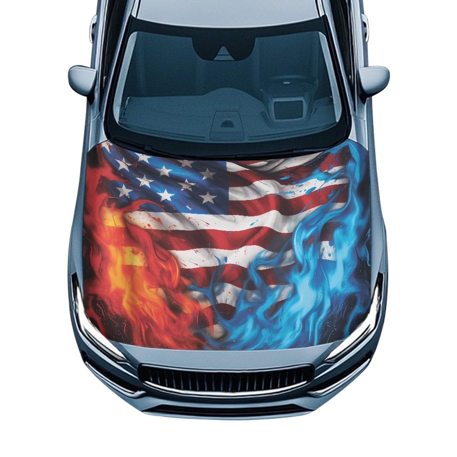 FORUDESIGNS Fire American Flag Print Car Hood Cover Weather-Resistant ...