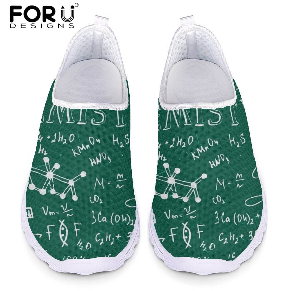 FORUDESIGNS Formula Blackboard Pattern Woman Slip On Sneakers Air Mesh ...