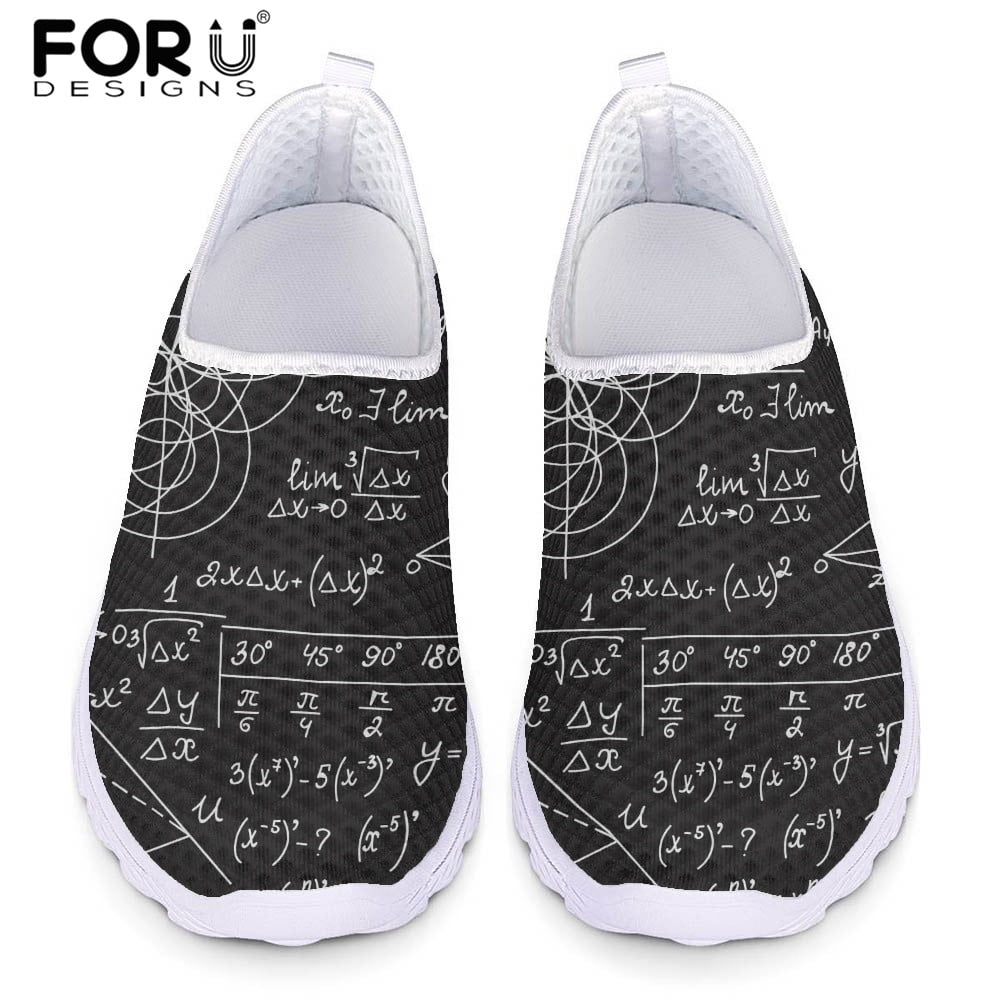 FORUDESIGNS Formula Blackboard Pattern Woman Slip On Sneakers Air Mesh ...