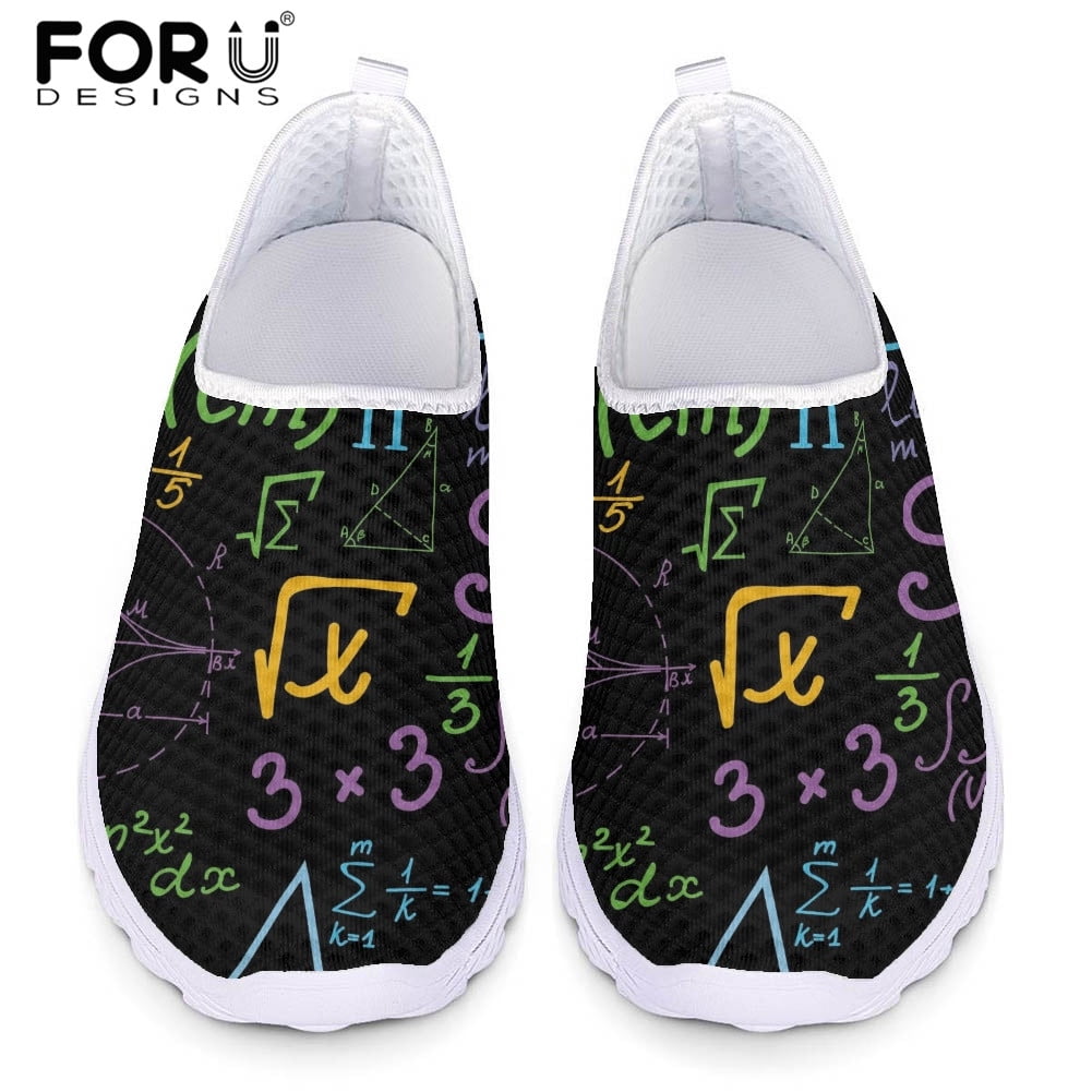 FORUDESIGNS Formula Blackboard Pattern Woman Slip On Sneakers Air Mesh ...