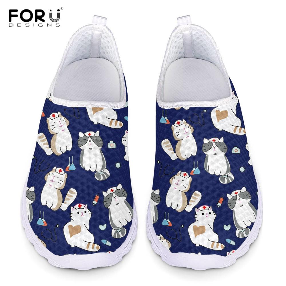 FORUDESIGNS Funny Cartoon Nurse/Premium Sketch Print Slip On Flats ...