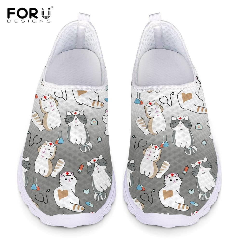 FORUDESIGNS Funny Cartoon Nurse/Premium Sketch Print Slip On Flats ...