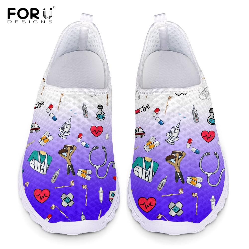 FORUDESIGNS Funny Cartoon Nurse/Premium Sketch Print Slip On Flats ...