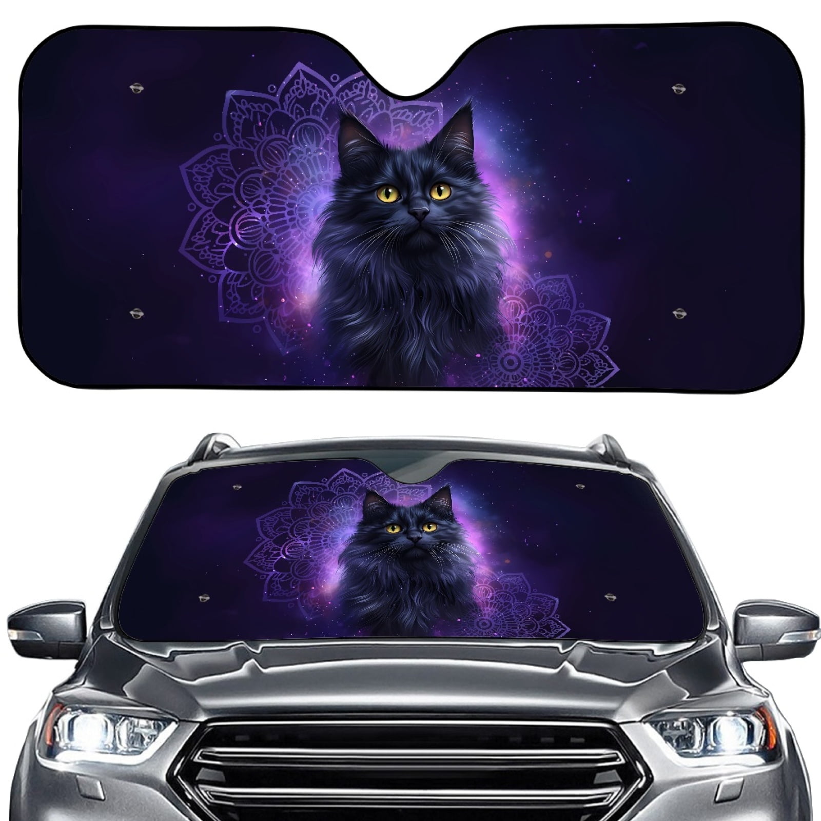 FORUDESIGNS Galaxy Cat Boho Mandala Pattern Car Windshield Sun Shade ...